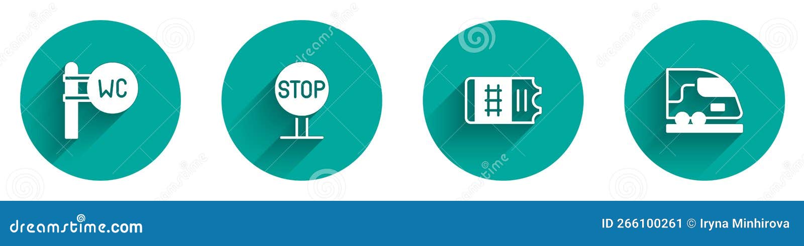 Set Toilet, Stop Sign, Train Ticket and High-speed Train Icon with Long ...