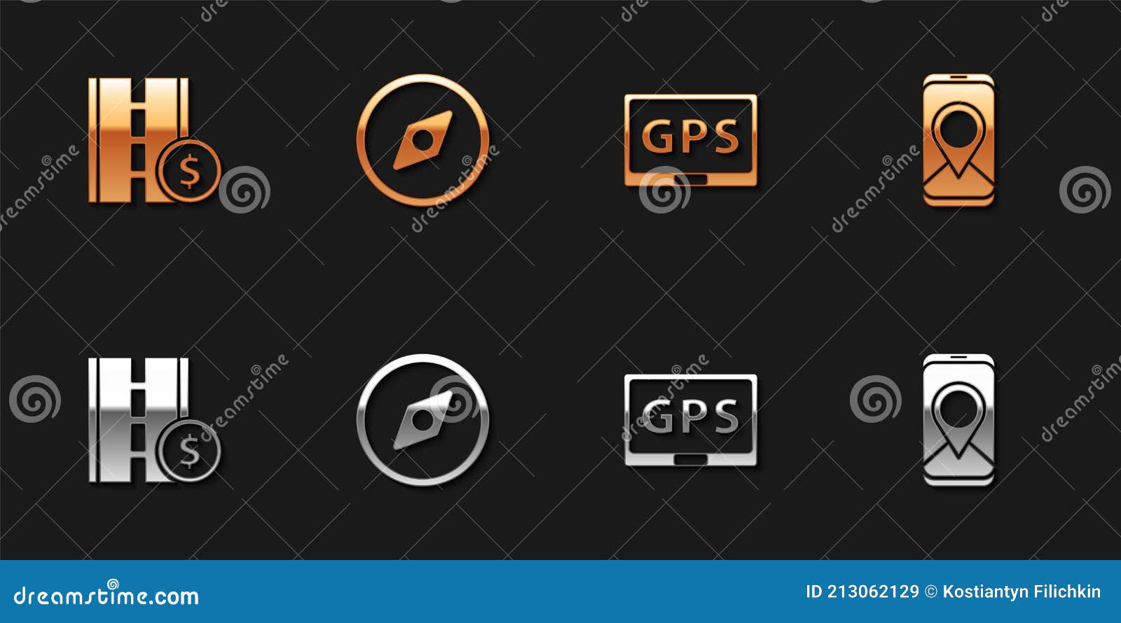 Set Toll Road Traffic Sign, Compass, Gps Device with Map and City ...