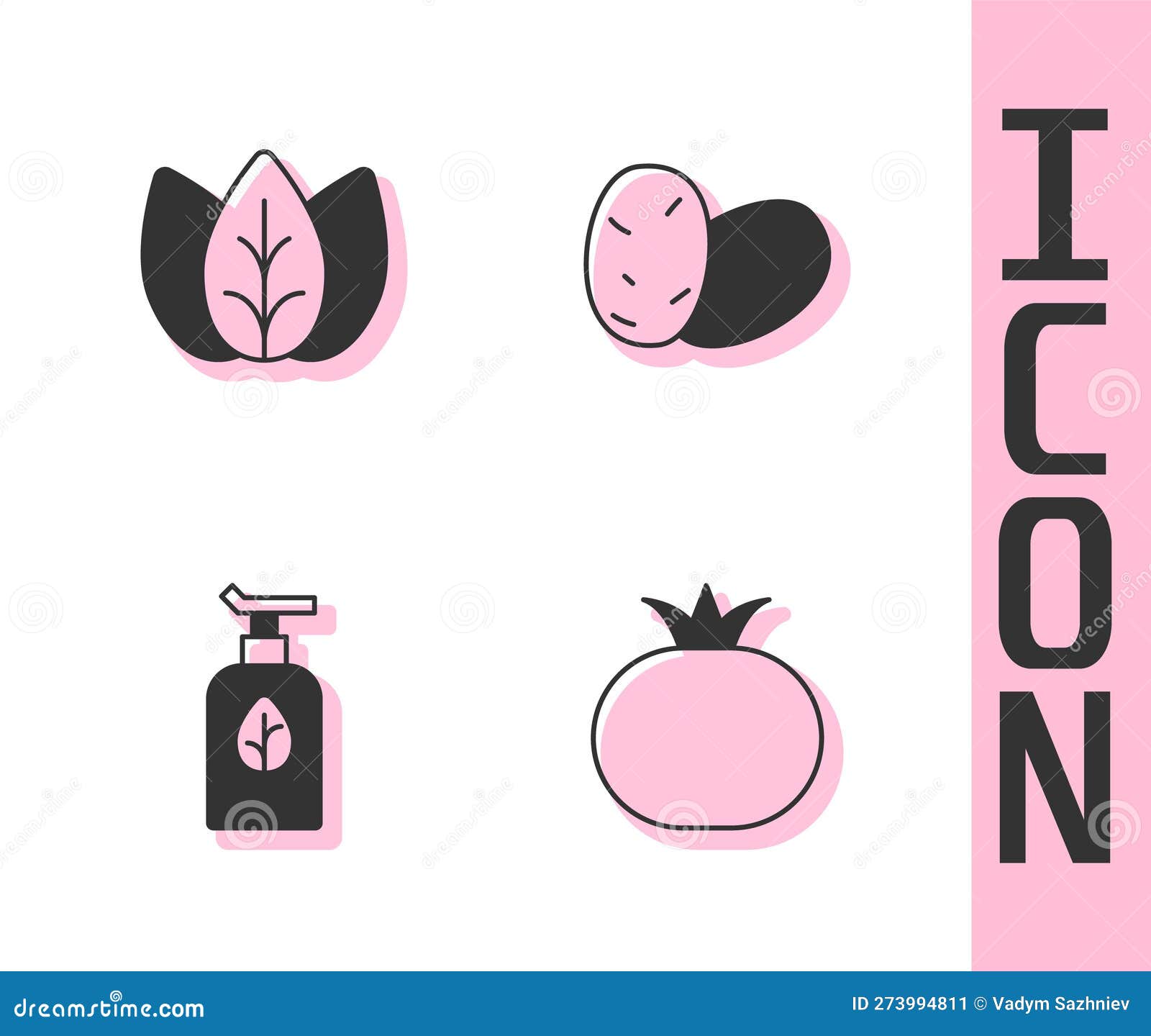 Set Tomato, Leaf or Leaves, Organic Cosmetic and Potato Icon. Vector ...