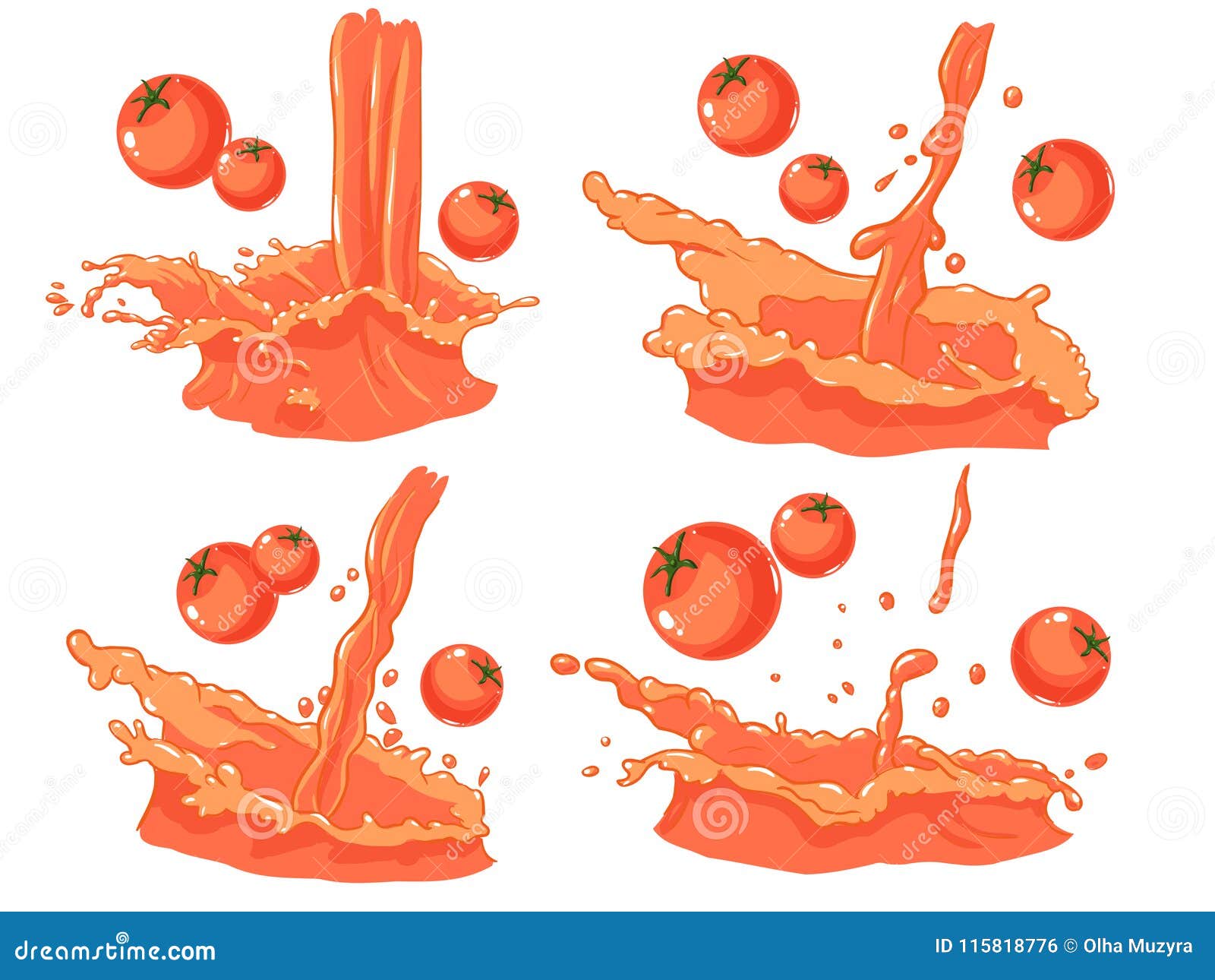 Set of Tomato Splashes Juice Stock Vector - Illustration of isolate ...