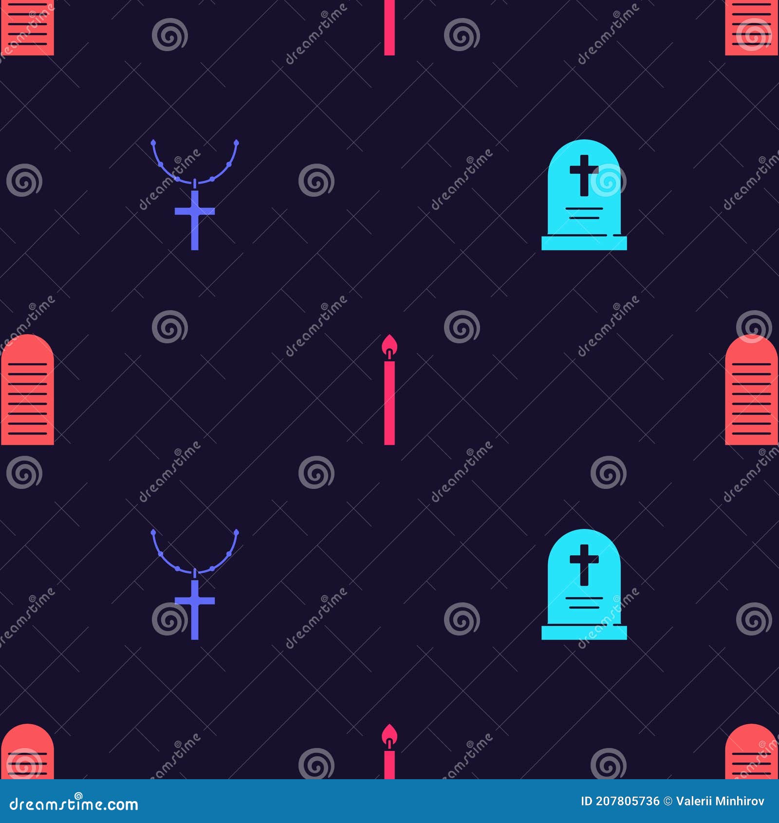 Set Tombstone with Cross, Christian Chain, Burning Candle and the ...