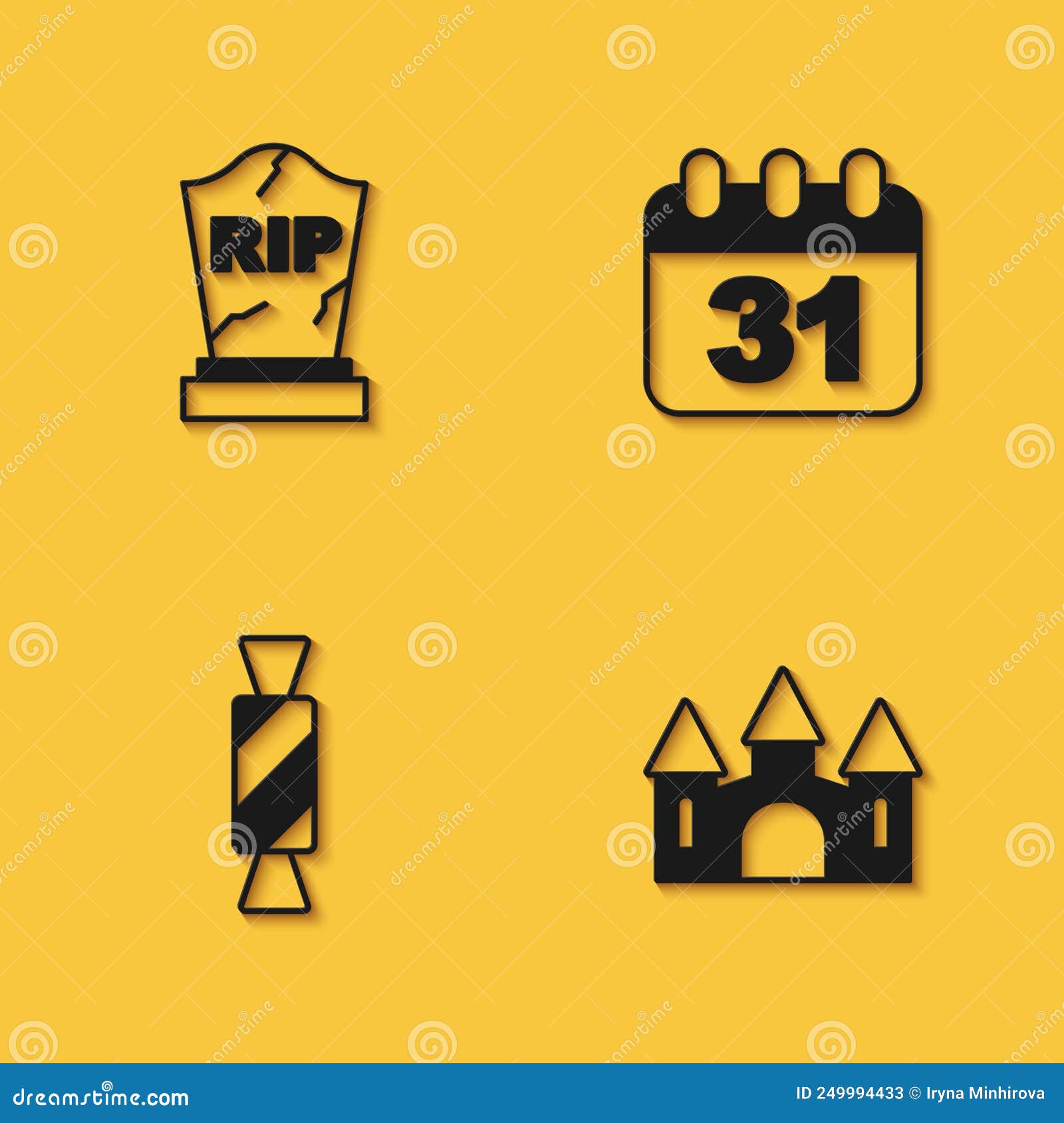 Set Tombstone with RIP Written, Castle, Candy and Halloween Date 31 ...