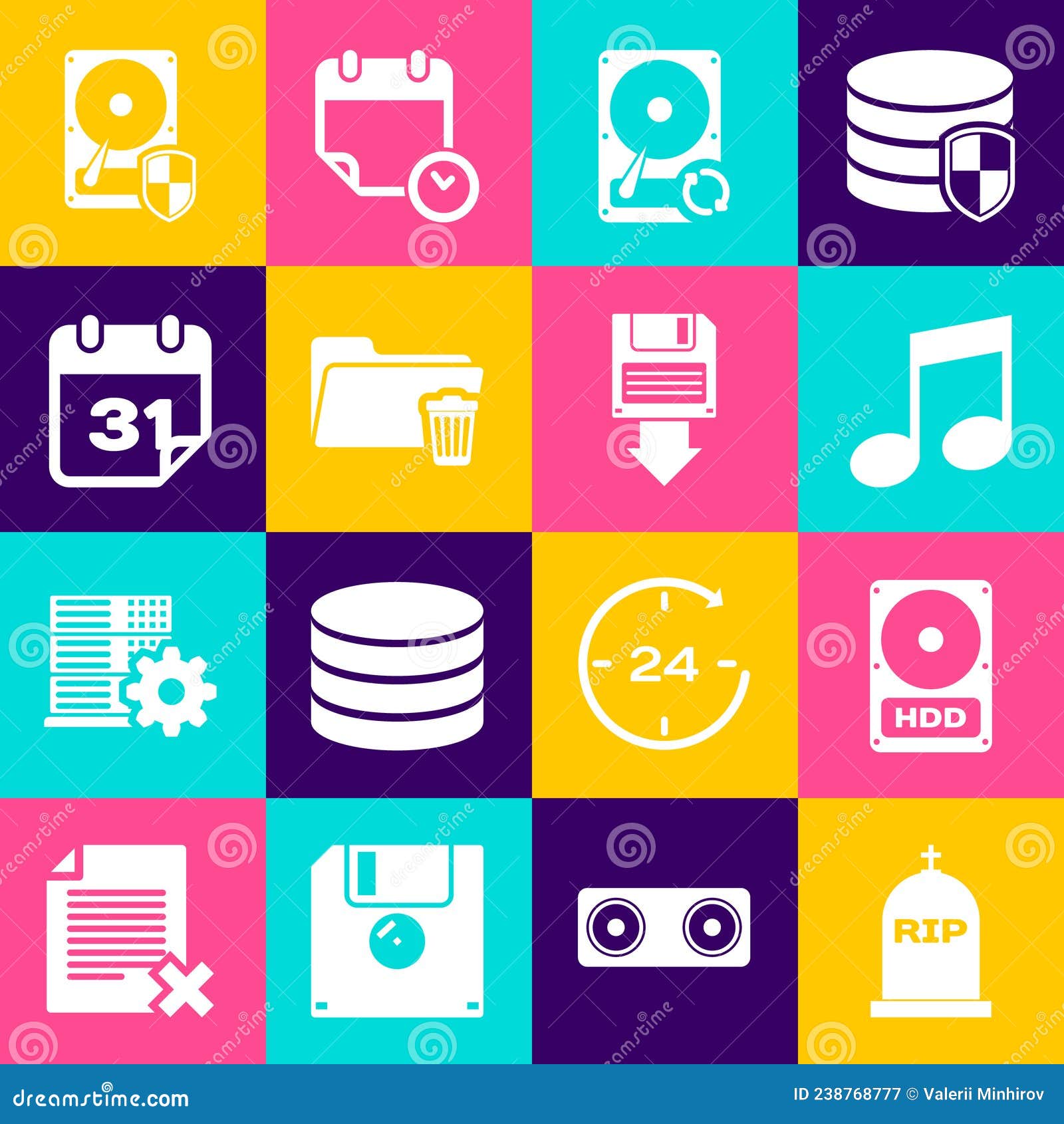 Set Tombstone with RIP Written, Hard Disk Drive HDD, Music Note,, Sync ...