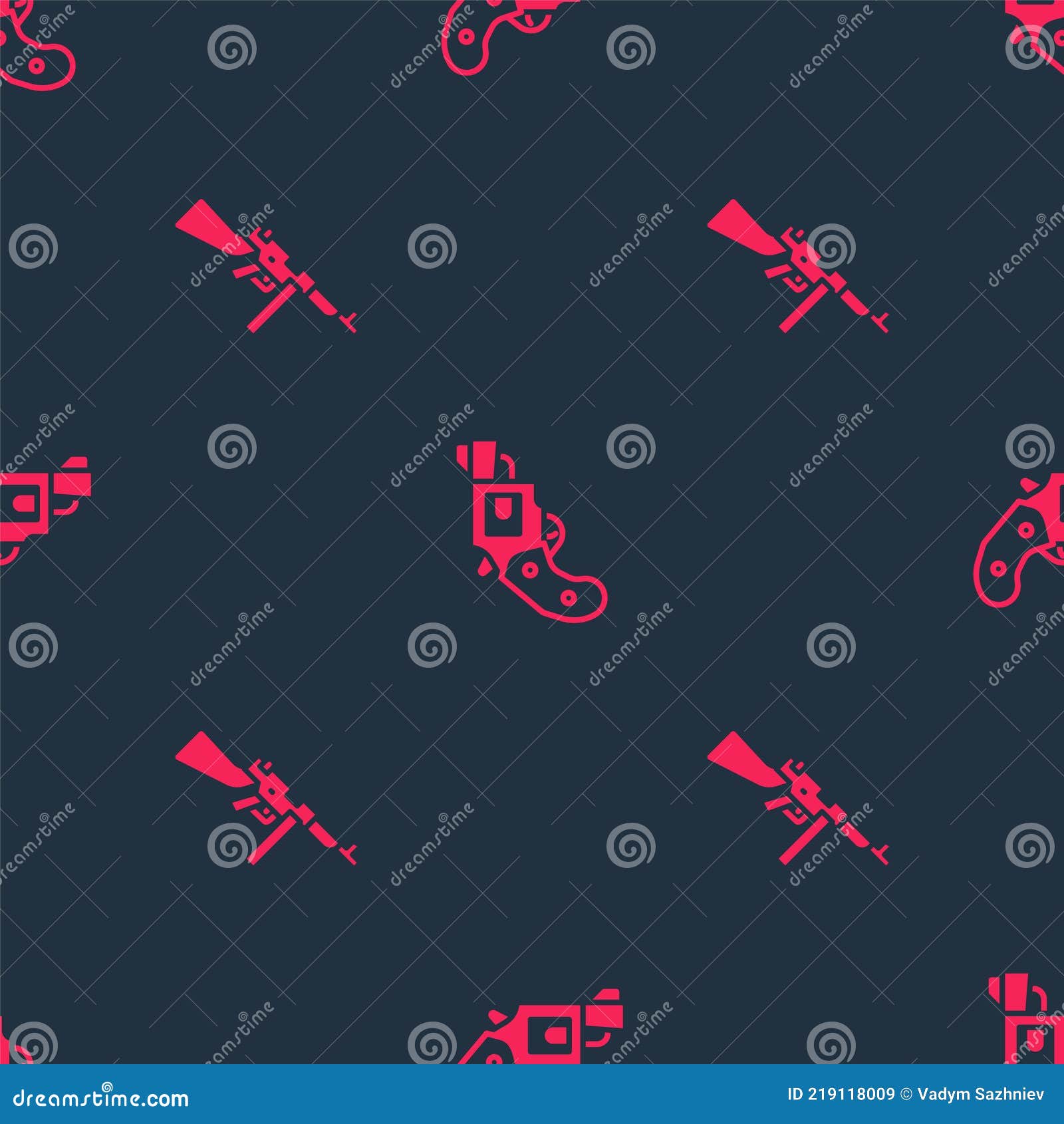 Set Tommy Gun and Small Revolver on Seamless Pattern. Vector Stock ...