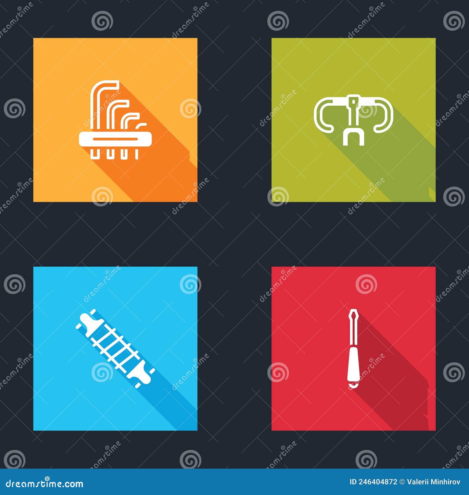 Set Tool Allen Keys, Bicycle Handlebar, Suspension and Screwdriver Icon ...