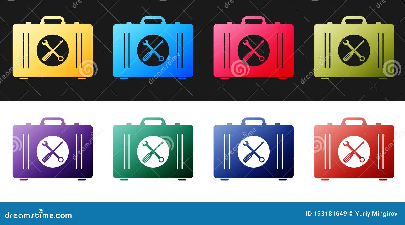Set Toolbox Icon Isolated on Black and White Background. Tool Box Sign ...