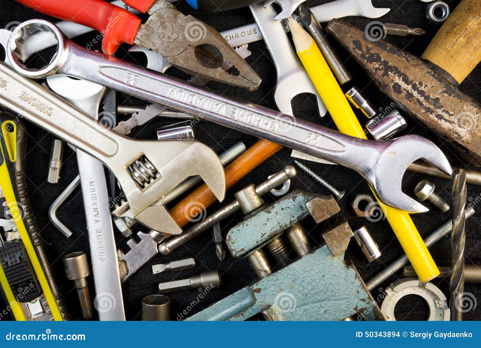 Set of Tools on Black Background Stock Photo - Image of industrial ...