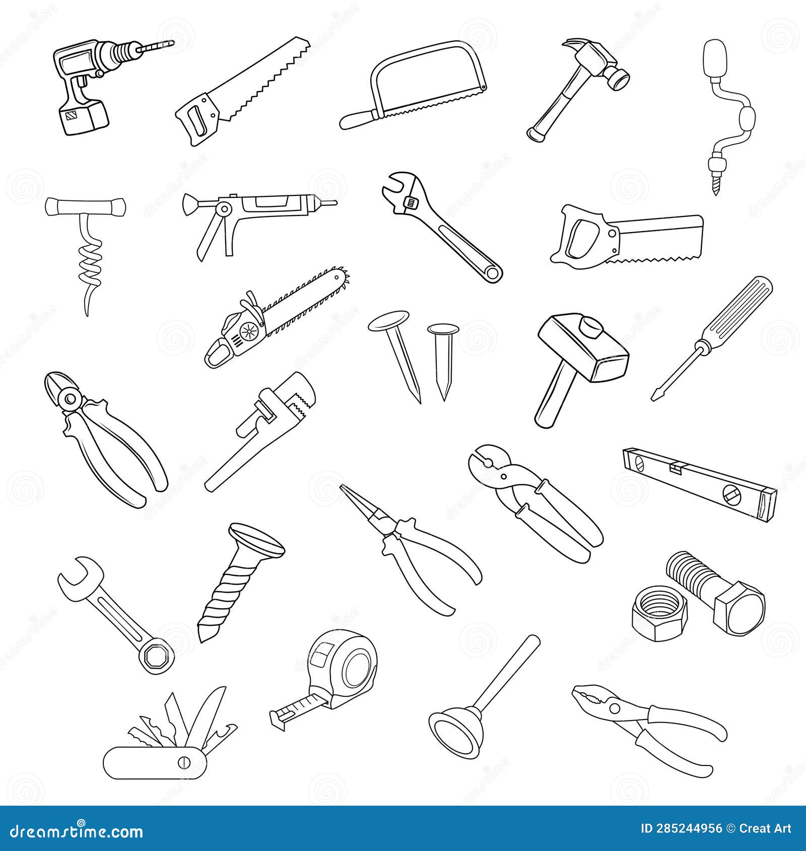 Set of 25 Tools `black Outline Vector Eps Stock Vector - Illustration ...