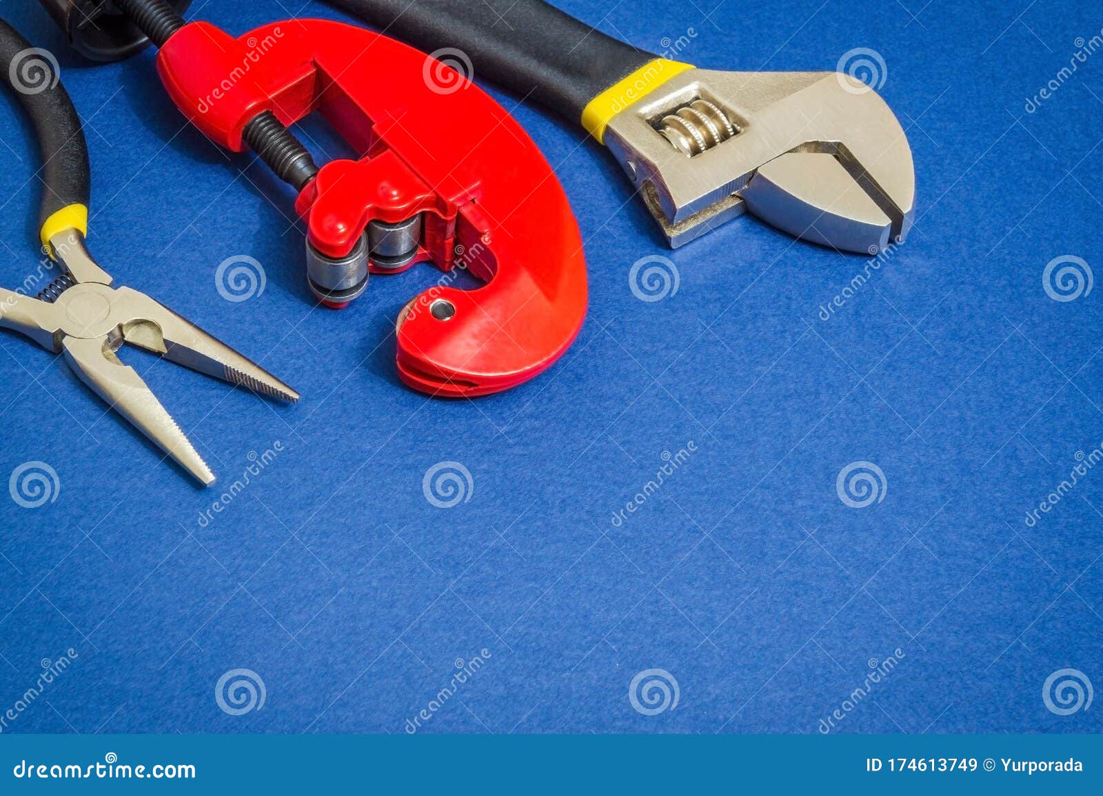 Set of Tools on Blue Background Prepared by Professional Master before ...