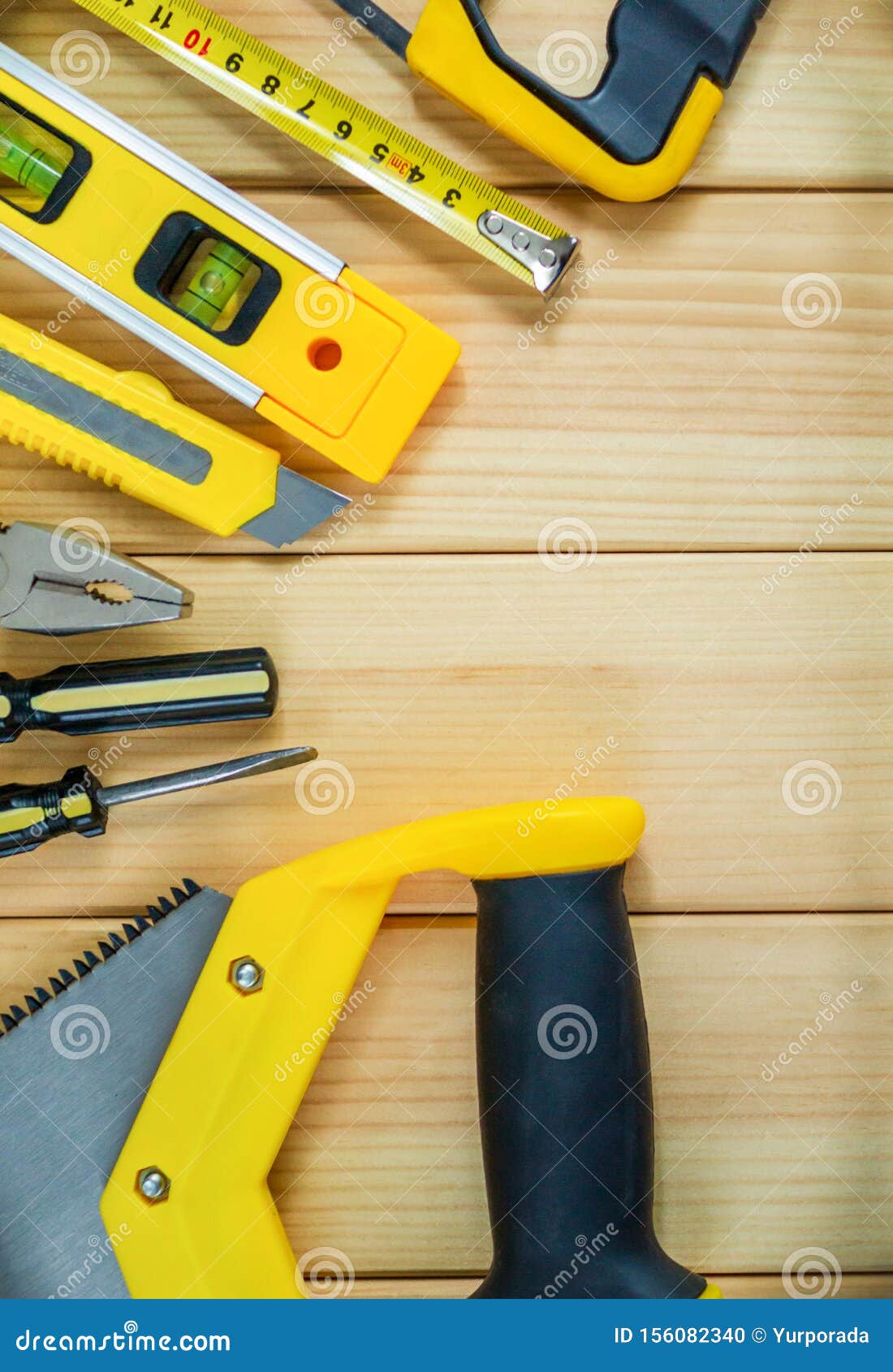 Set of Tools for the Builder on a Wooden Background with a Place for ...