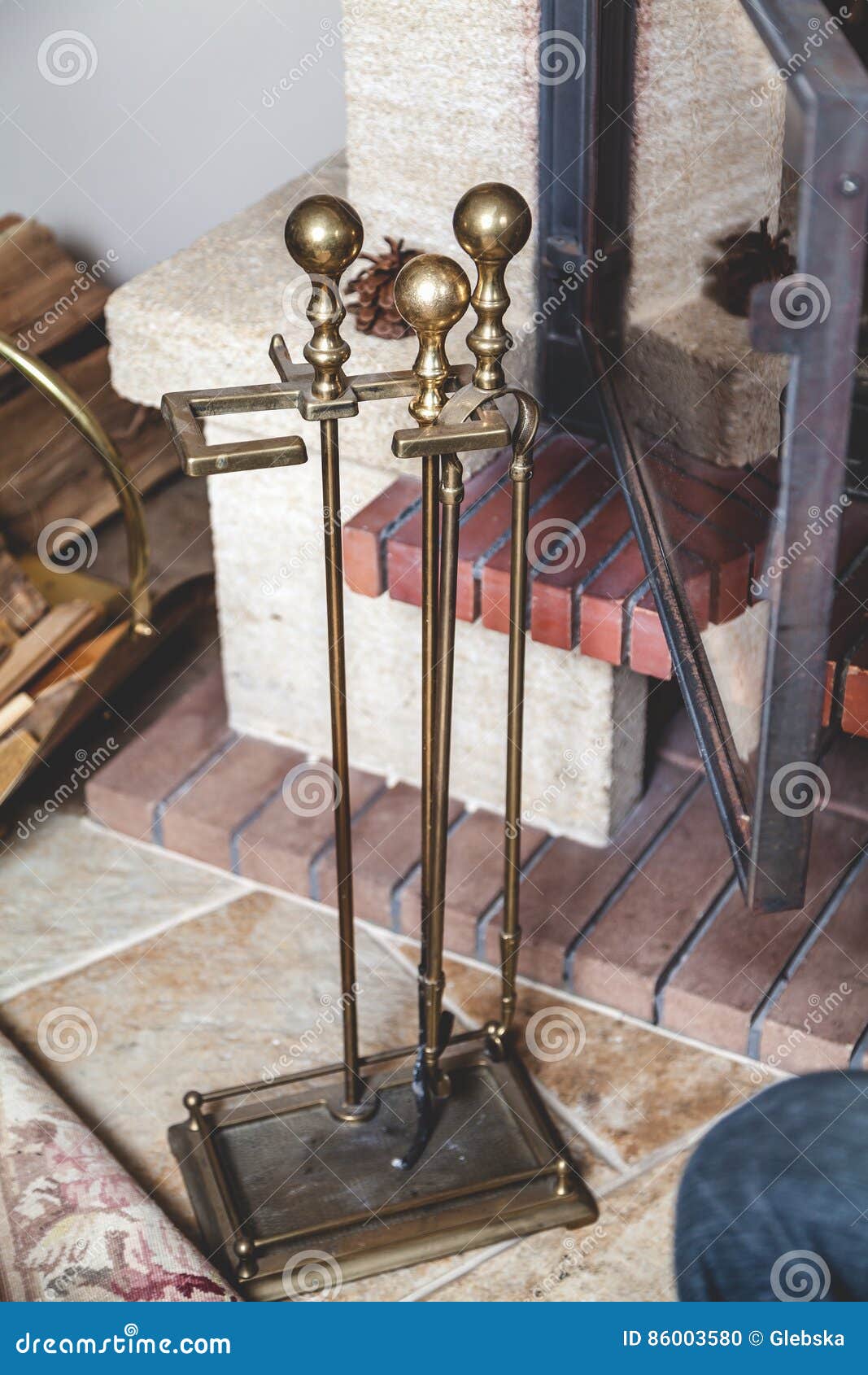 Set of Tools for Cleaning Fireplace, Standing on Floor Stock Photo ...