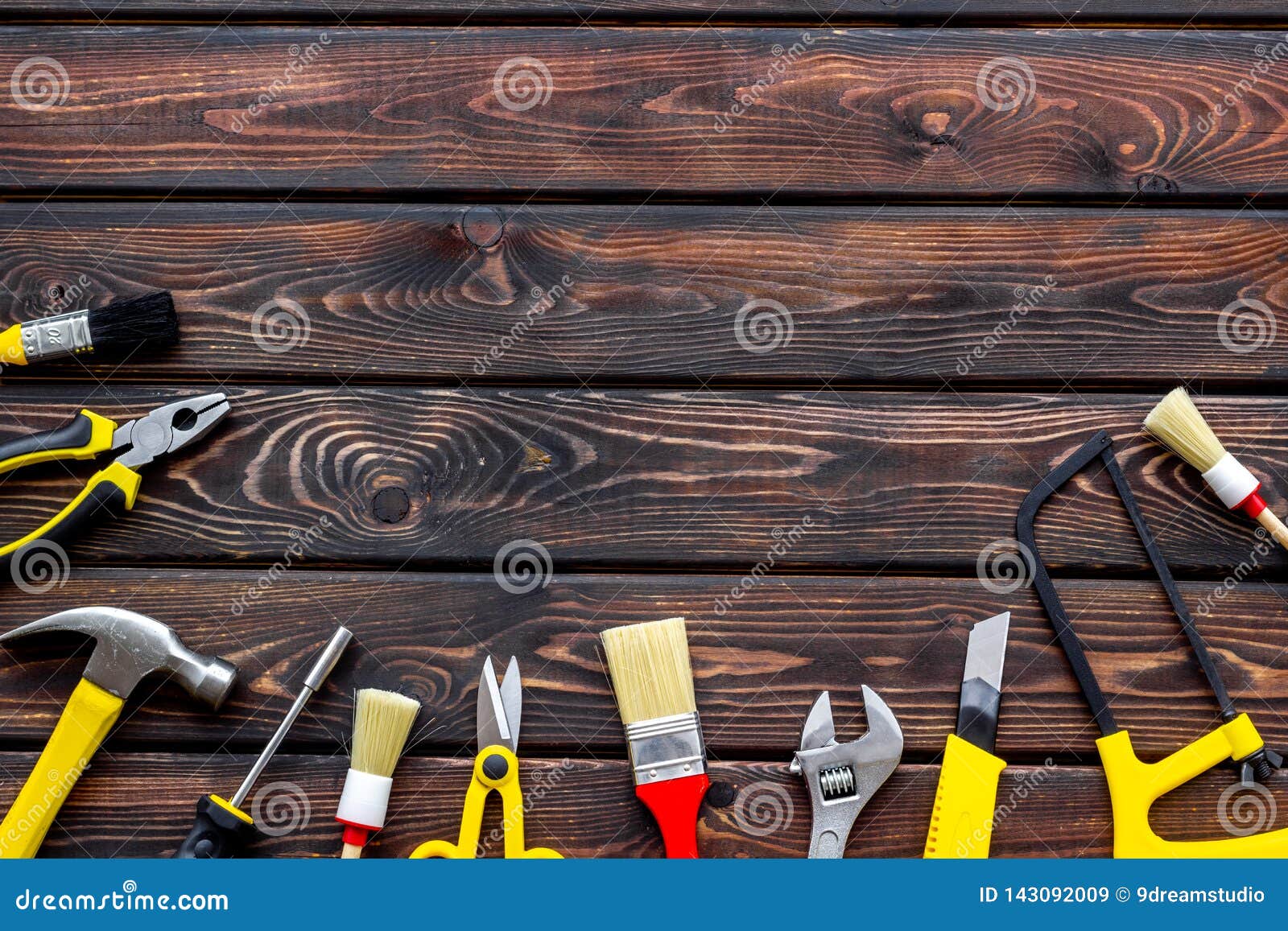 Set of Tools for Constructor Work, Build, Paint and Repair House Wooden ...