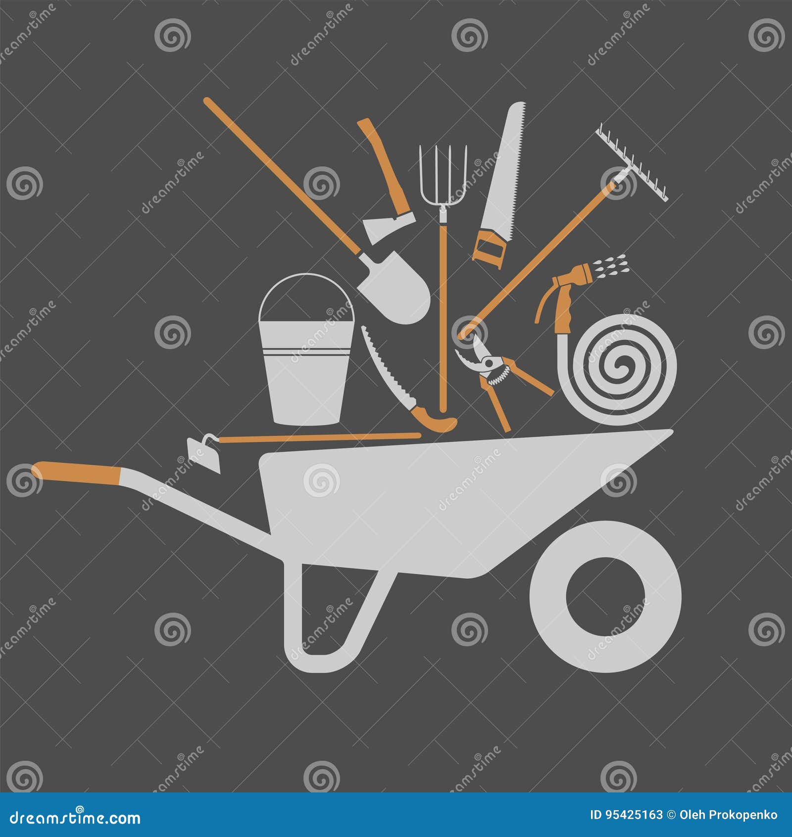 Set of Tools for Farmers Farming. Tool in a Wheelbarrow Stock Vector ...