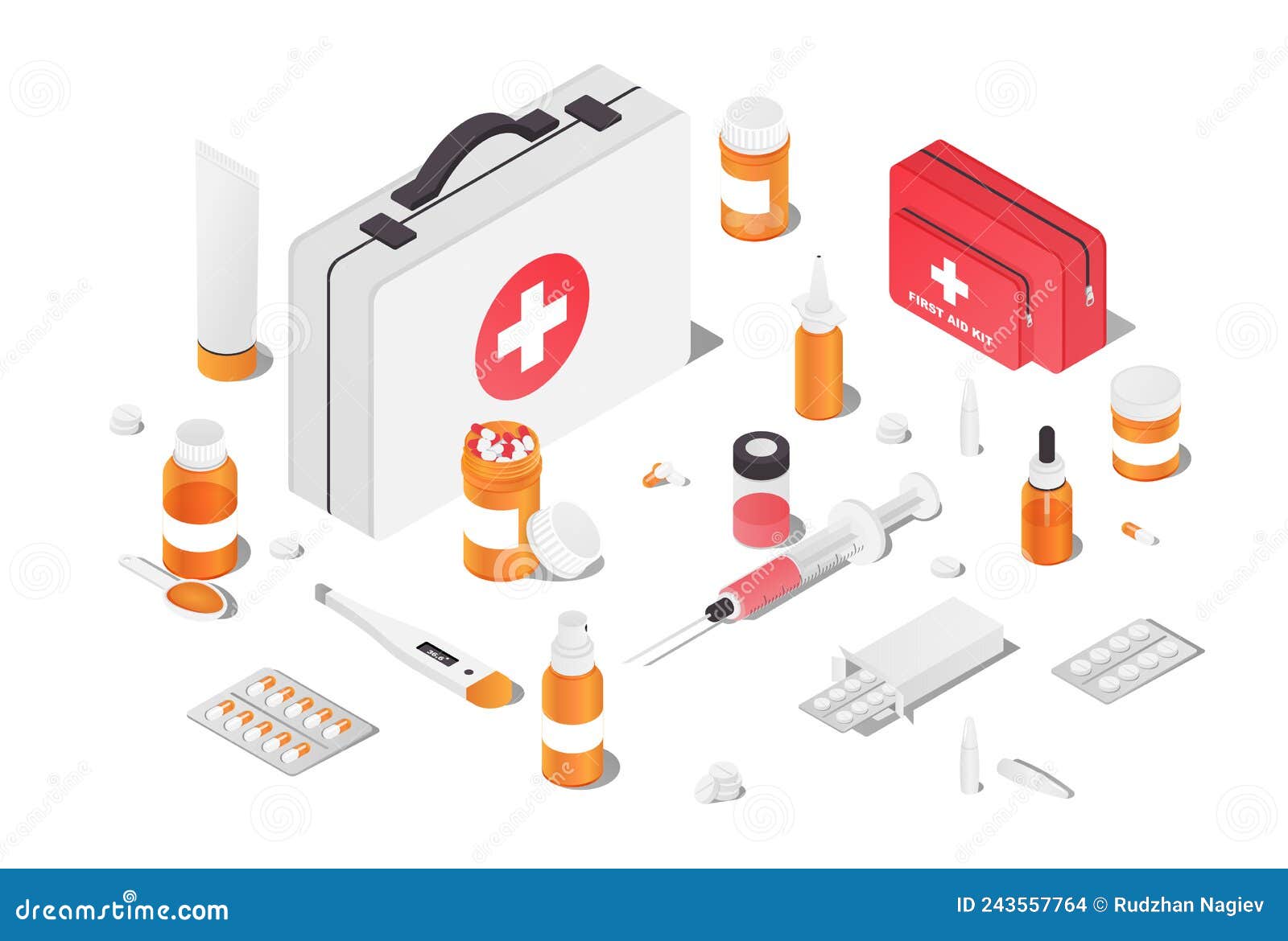 Set of tools for first aid stock vector. Illustration of illness ...