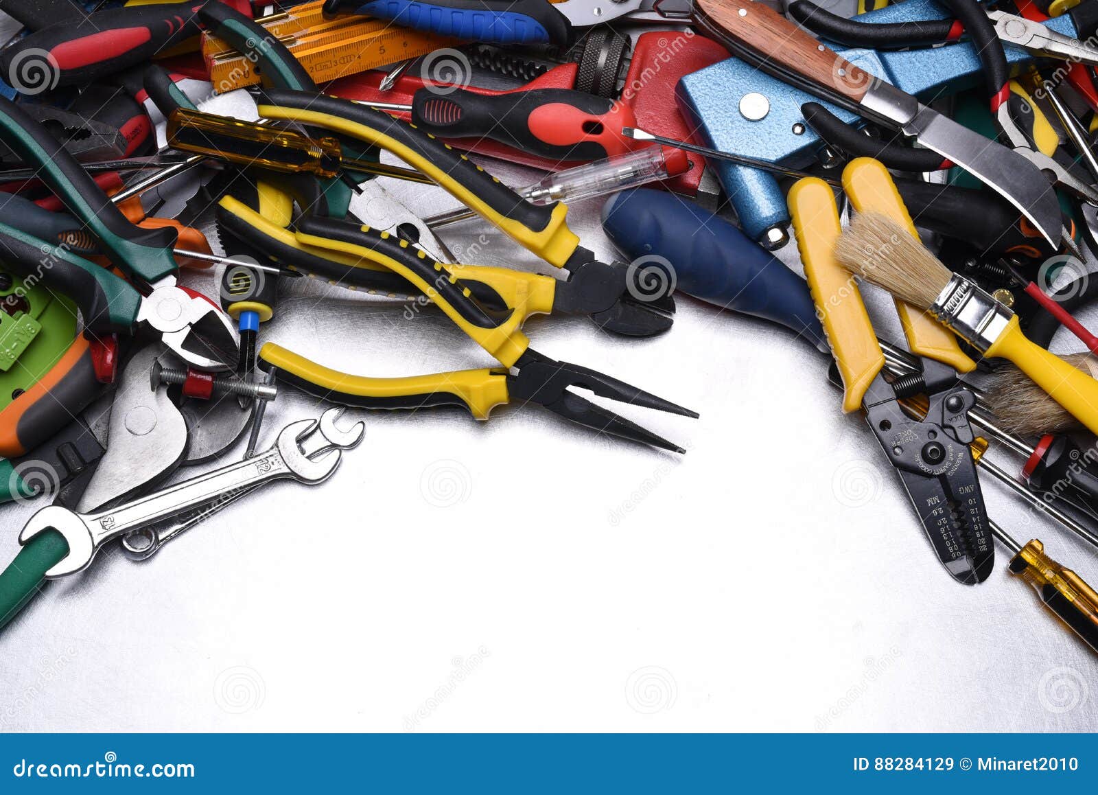 Set of Tools on Grey Metal Background Stock Image - Image of cutting ...