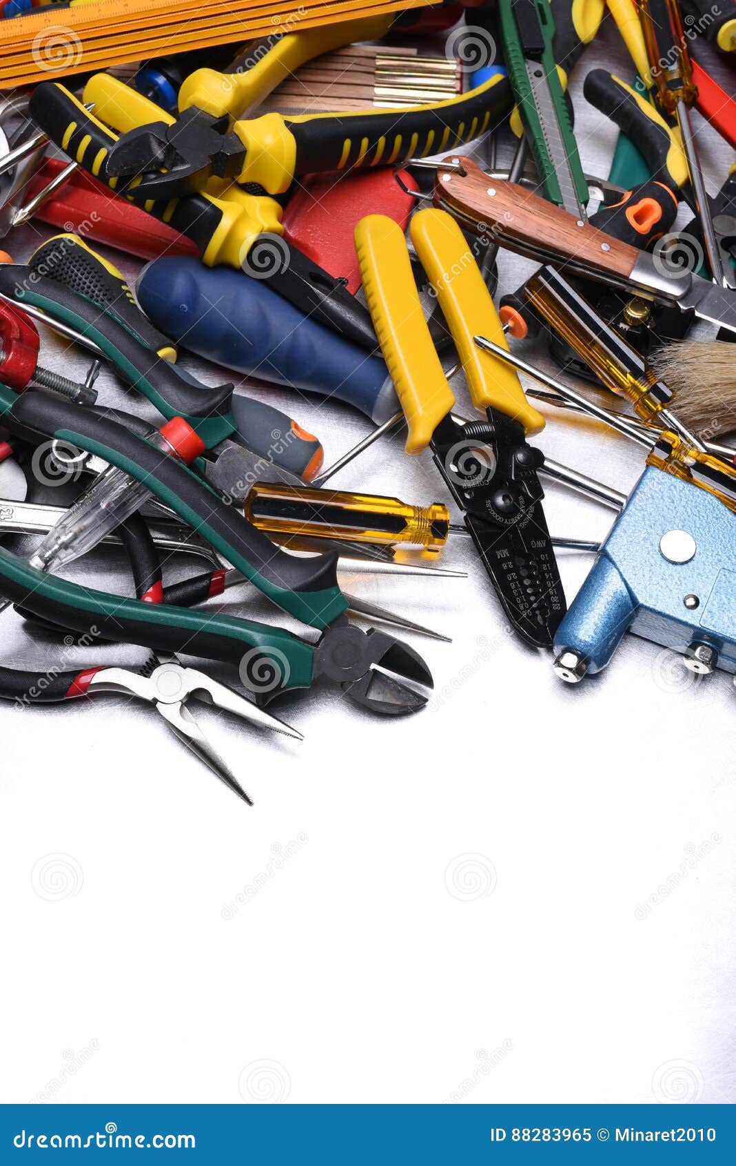 Set of Tools on Grey Metal Background Stock Image - Image of nippers ...