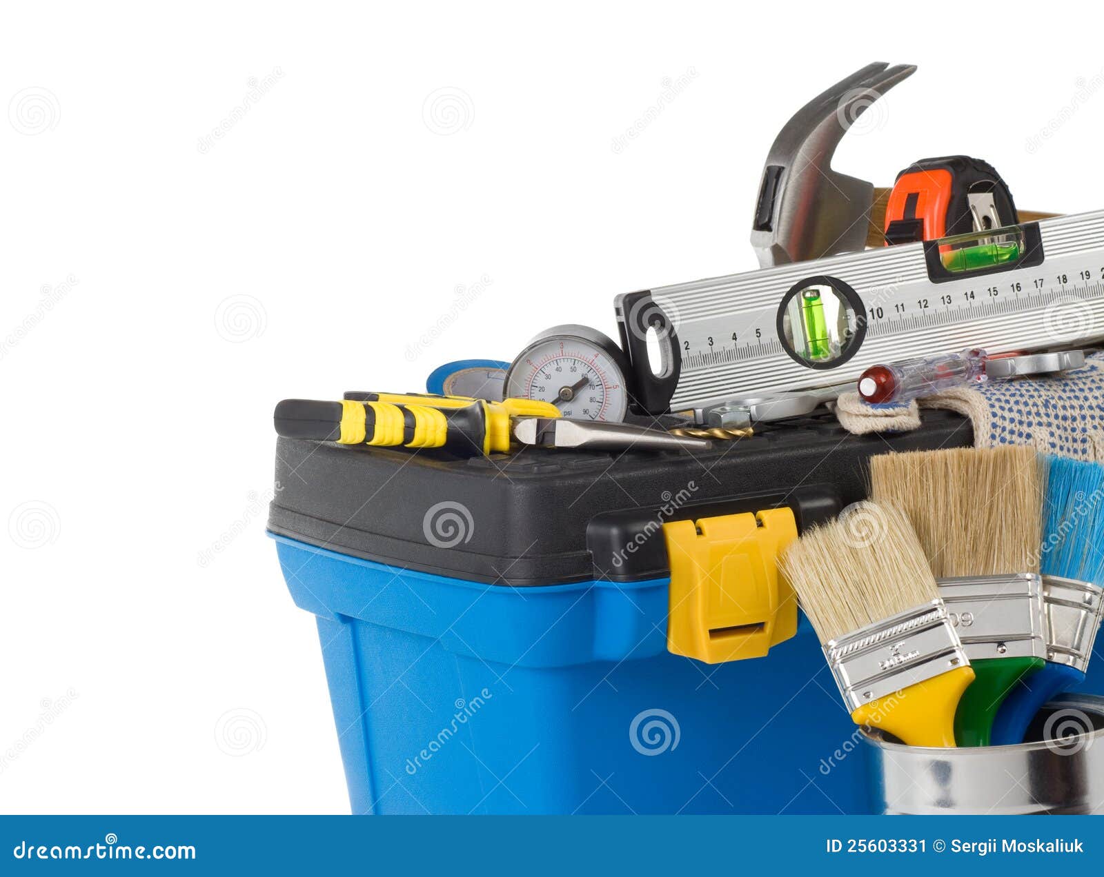 Set of Tools and Instruments in Box on White Stock Image - Image of ...