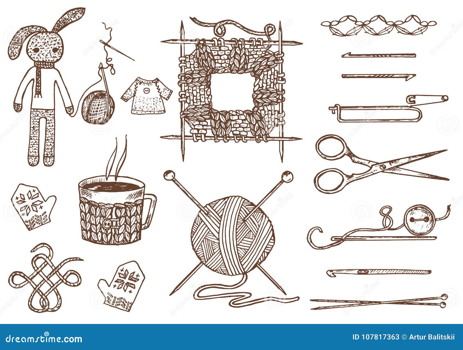 Set Tools for Knitting or Crochet and Materials or Elements for ...