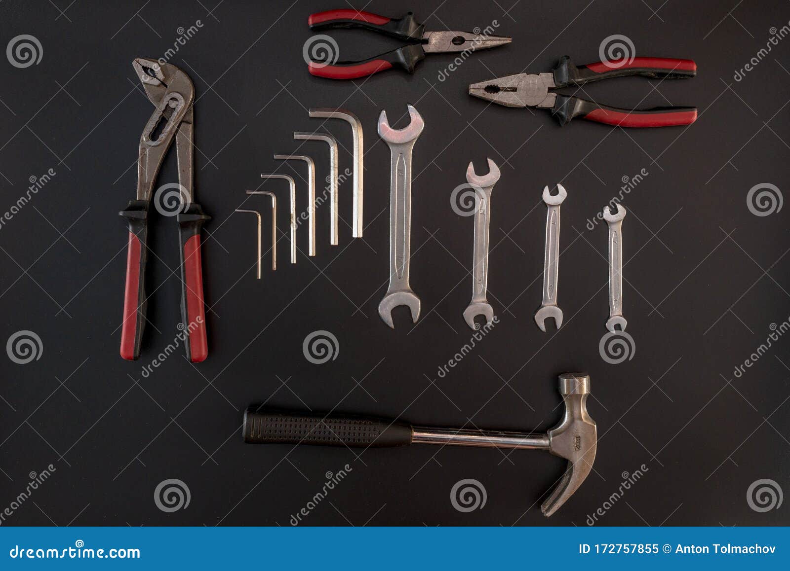 Set of Tools, Many Tools are on Black Background Stock Image - Image of ...