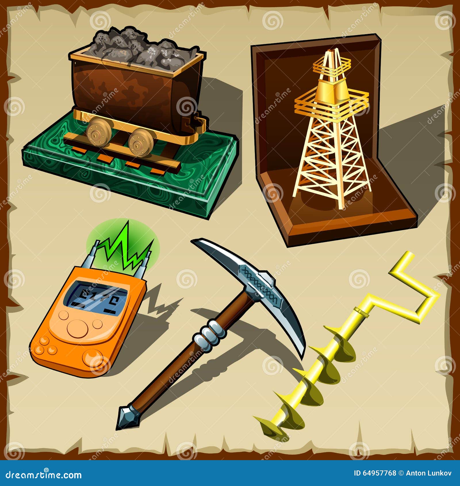 Set of Tools Miner and Gift Figurines Stock Vector - Illustration of ...