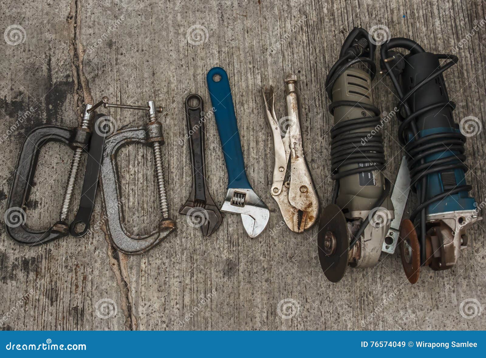 Set of Tools Nippers Adjustable Wrench, Grinder, Clamp Stock Image ...