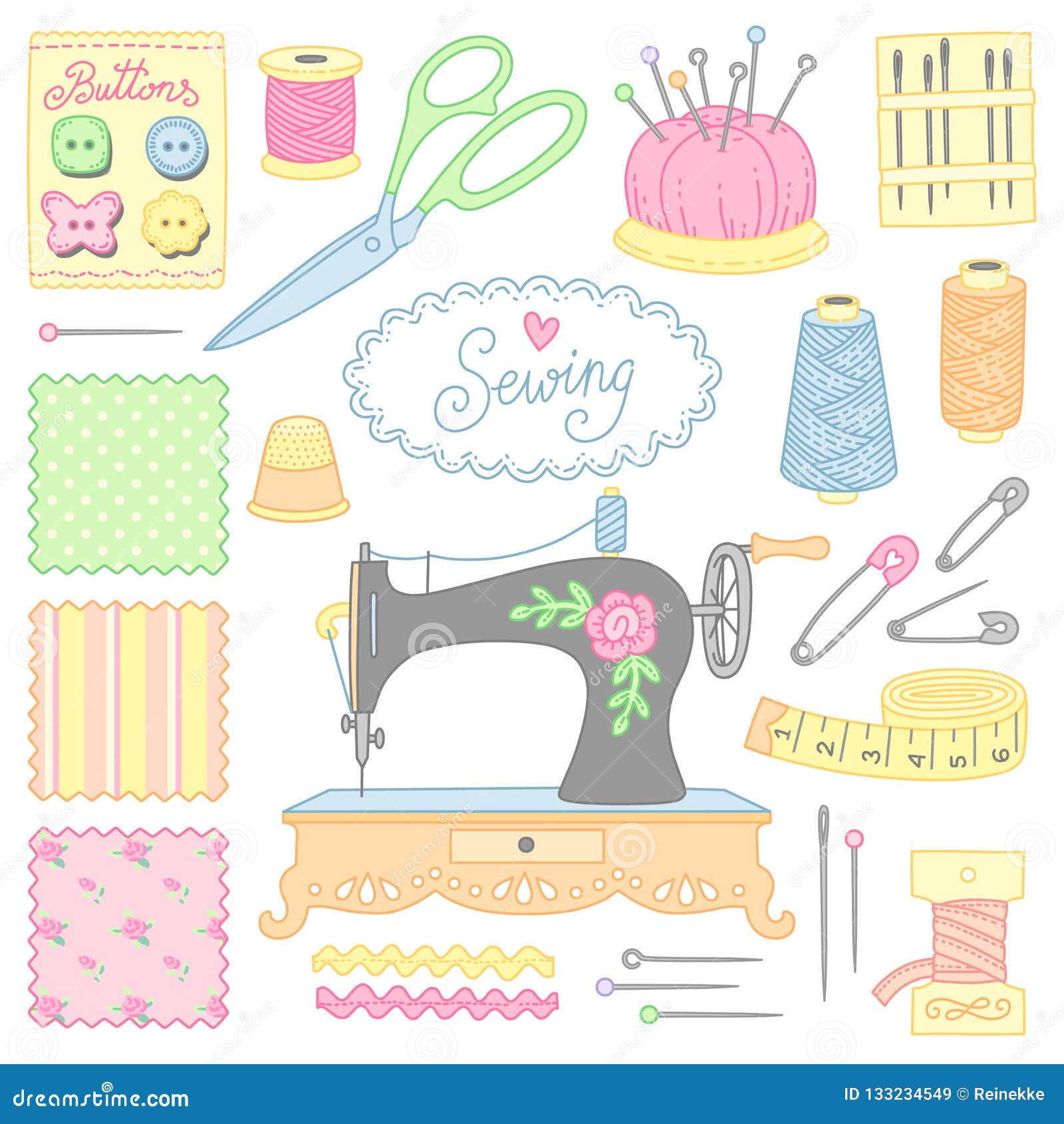 Sewing and handmade set stock vector. Illustration of scissors - 133234549