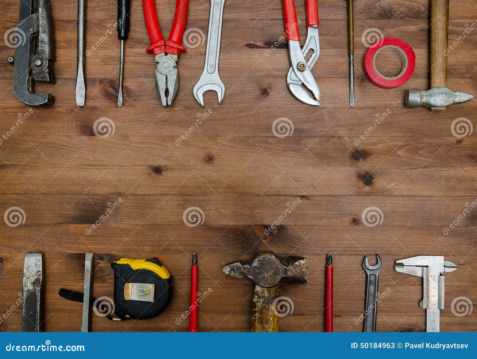 Set of tools on old table. stock image. Image of carpenter - 50184963