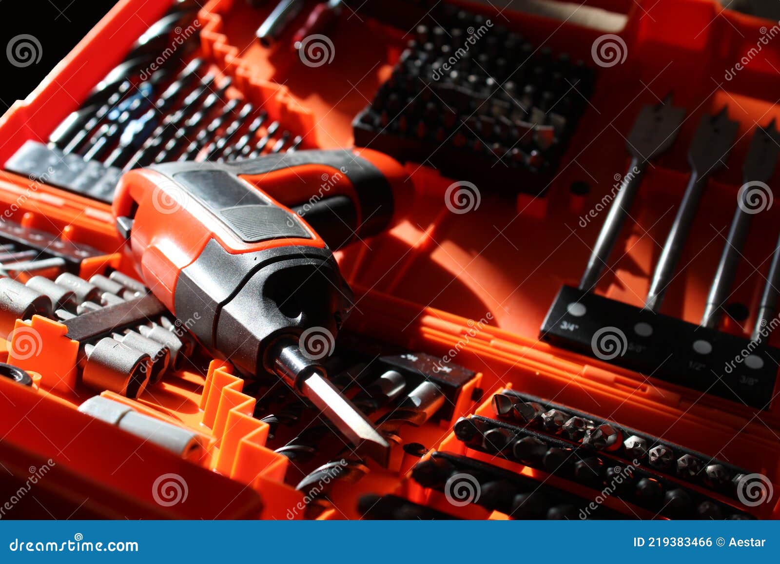 Set of Tools in an Orange Case Including a Power Screwdriver, Driver ...