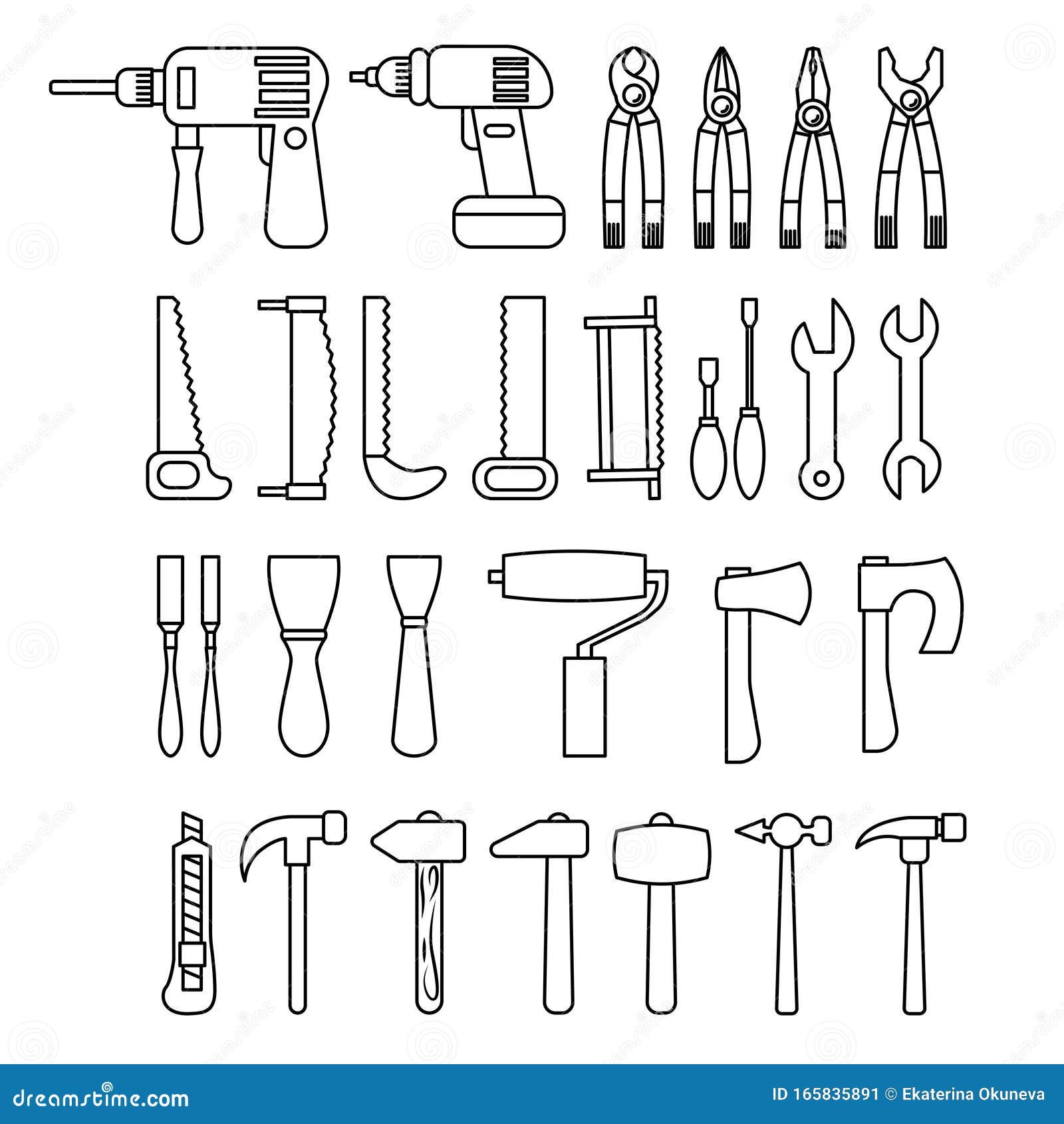 Set of Tools in Outline Style. Illustration for Design and Web. Stock ...