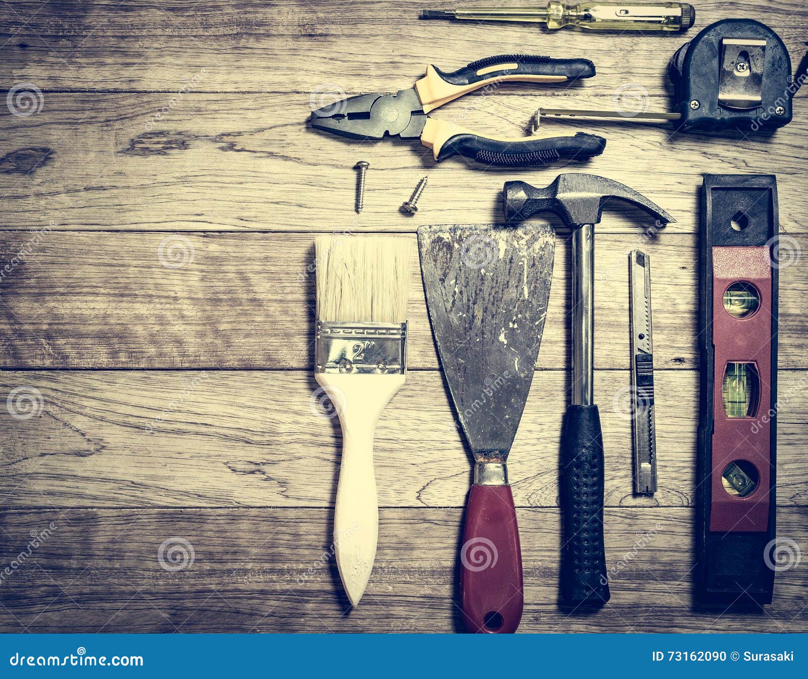 Set of Tools Over a Wood Background Stock Photo - Image of industry ...