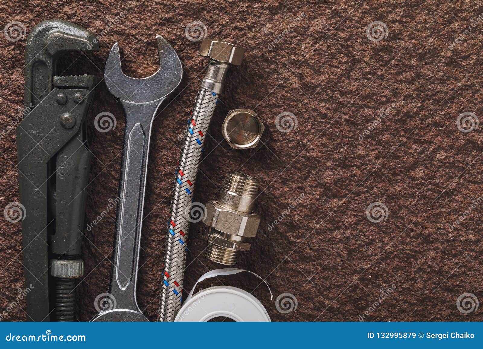 Set of Tools for Plumbing on Stone Surface with Copy Space Stock Image ...