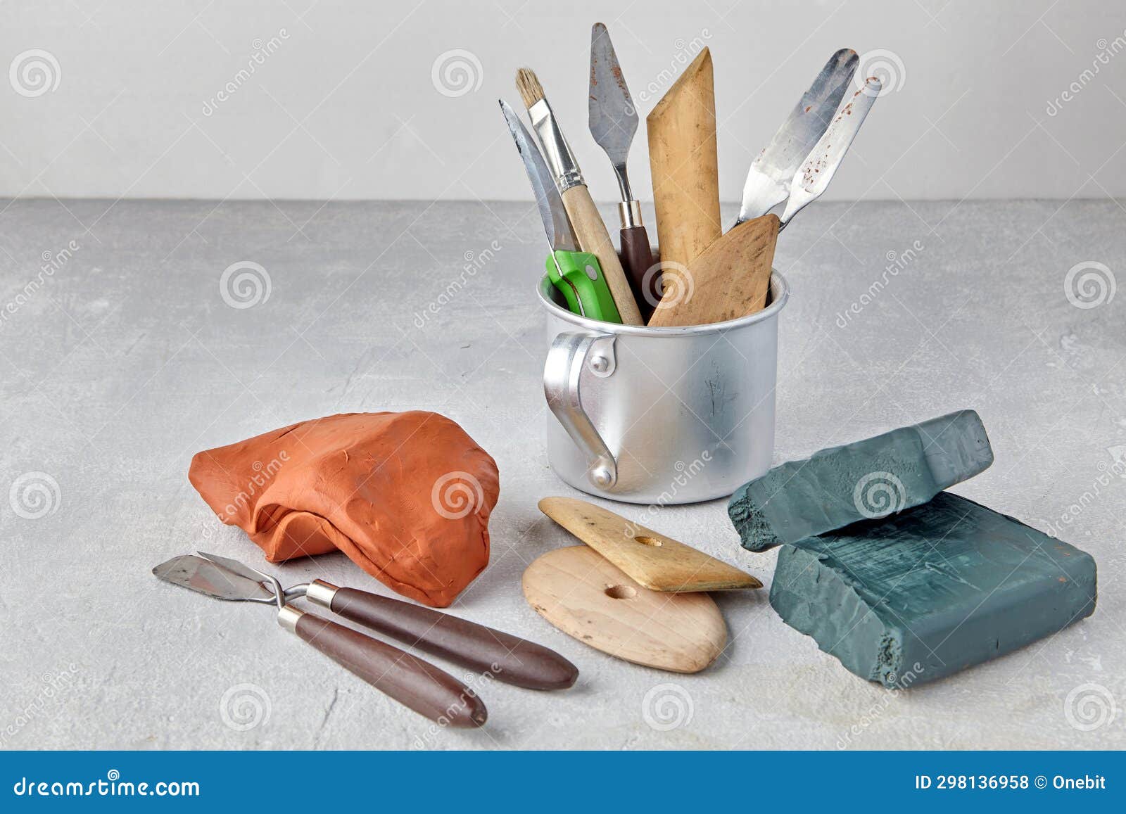 Set of Tools for Sculpting and Modeling and Pieces of Plasticine and ...