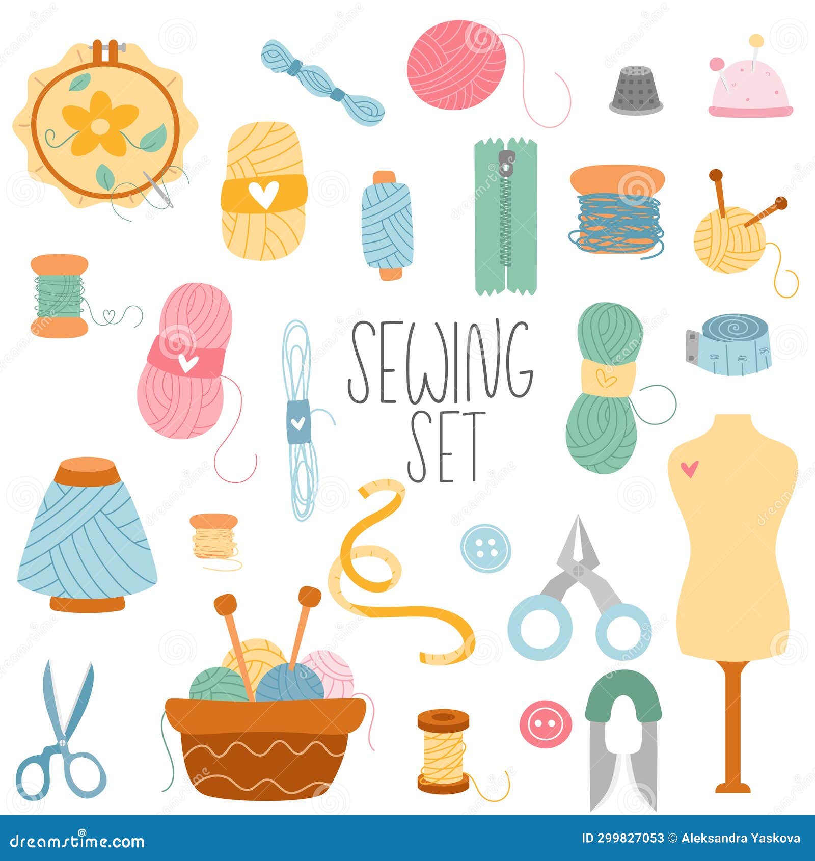 Set of Tools for Sewing, Needlework, Knitting. Kit Set with Scissors ...