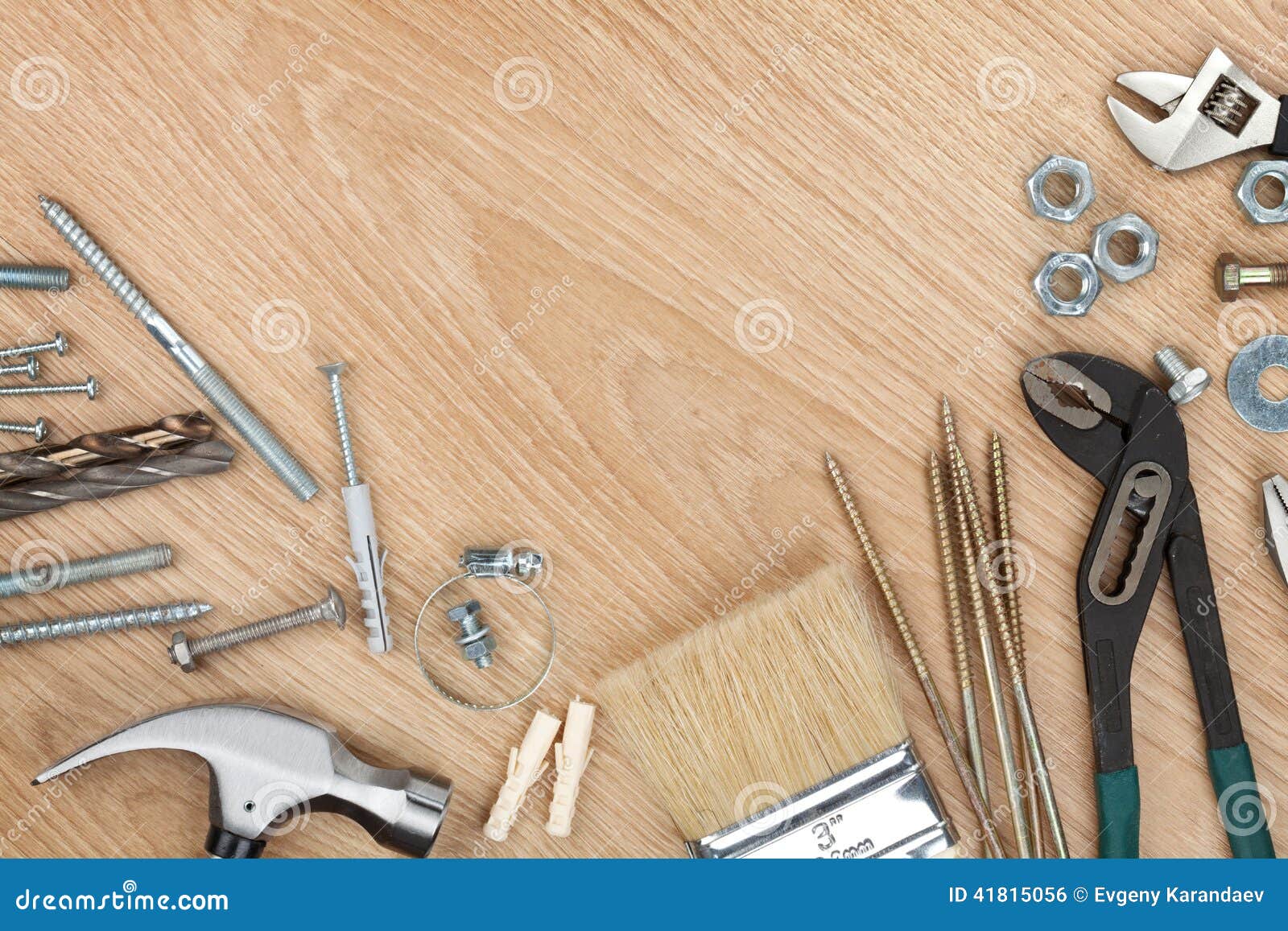Set of Tools on Wood Background Stock Photo - Image of copy ...