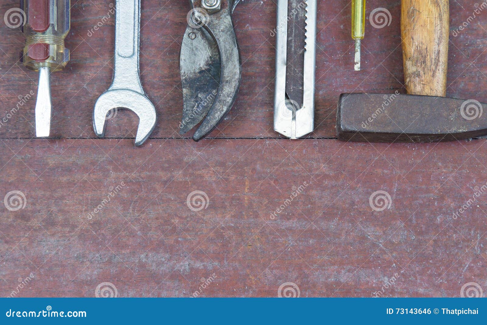 Set of Tools on Wooden Panel with Space Stock Photo - Image of ...