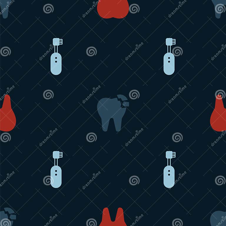 Set Tooth, Broken Tooth and Electric Toothbrush on Seamless Pattern ...