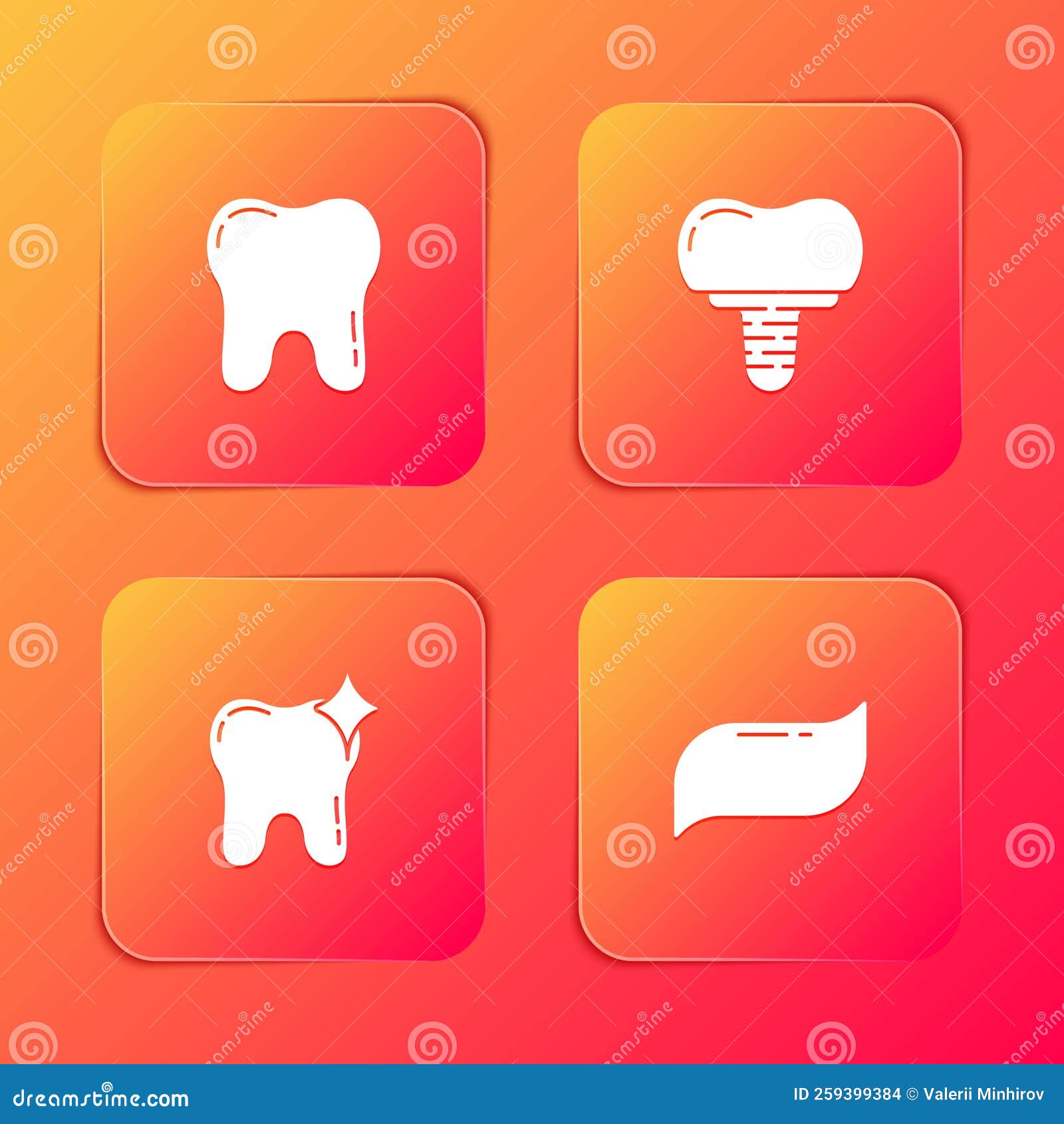 Set Tooth, Dental Implant, Whitening and Toothpaste Icon. Vector Stock ...