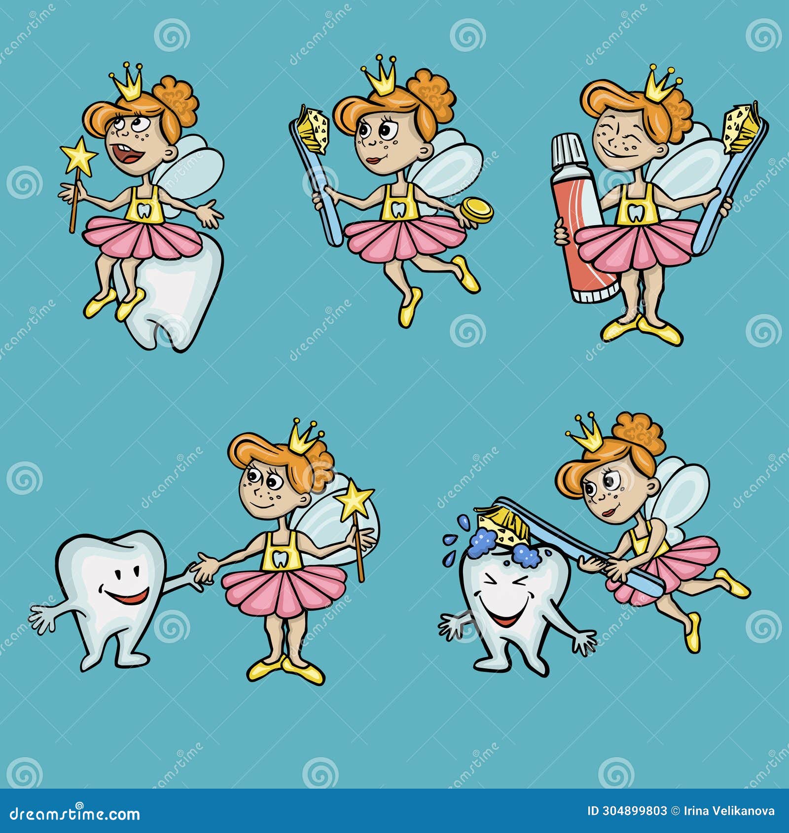 Set with Tooth Fairy and Tooth Character, Vector Illustration Stock ...