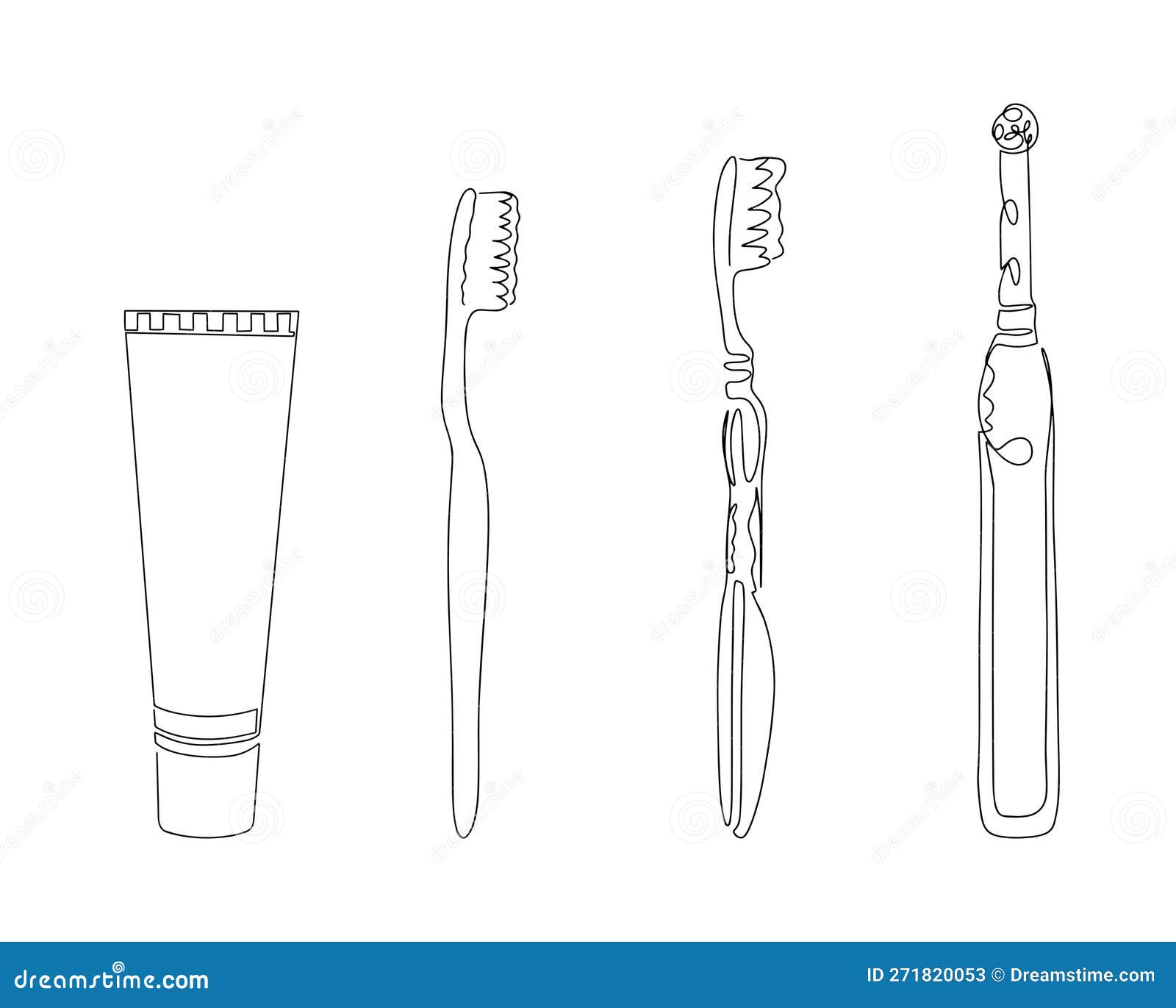 A Set of Toothbrushes in One Line. Toothbrush and Paste Icons Stock ...