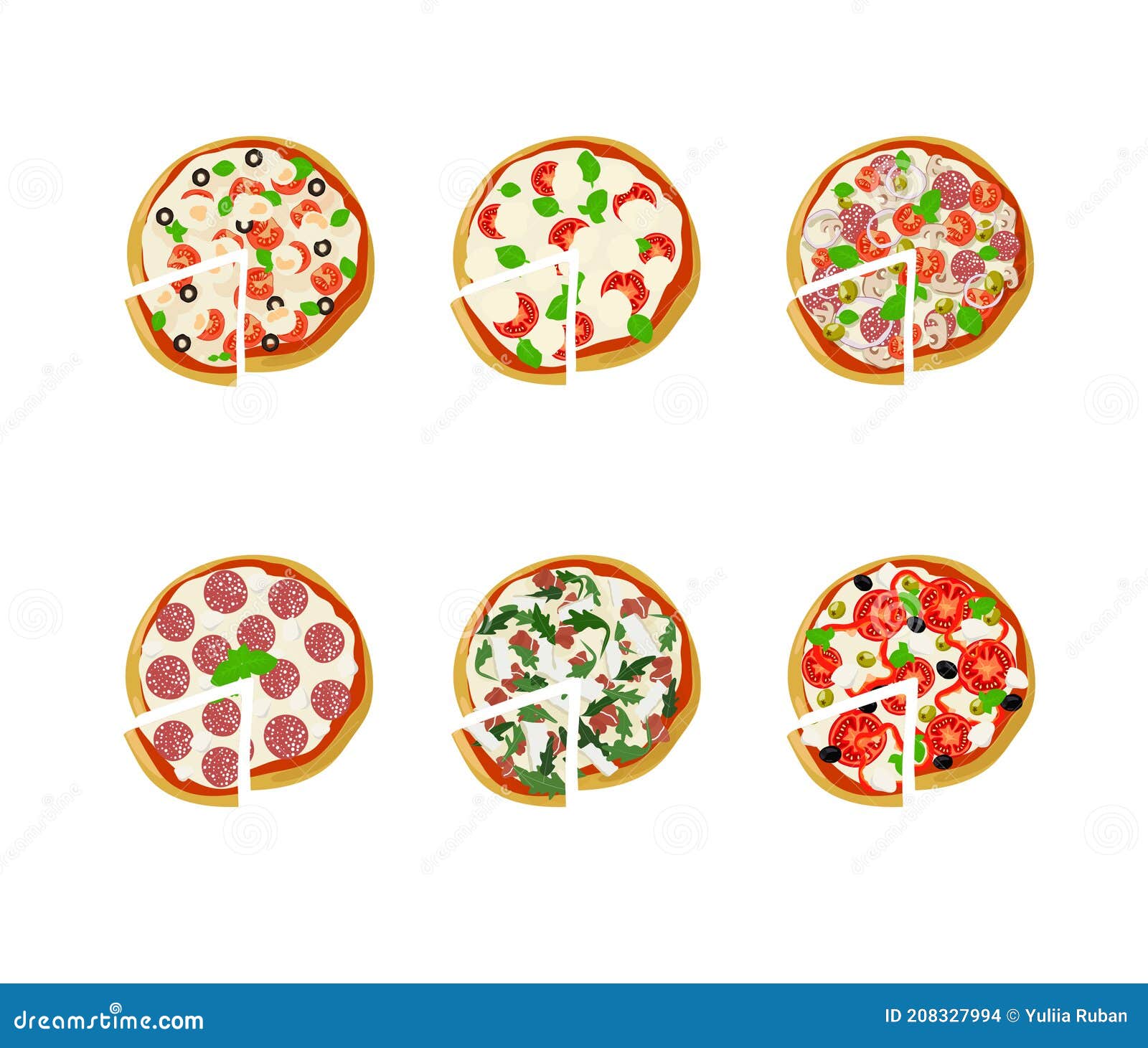 Set of Top Pizza View. Sliced Pizza Stock Photo - Image of element ...