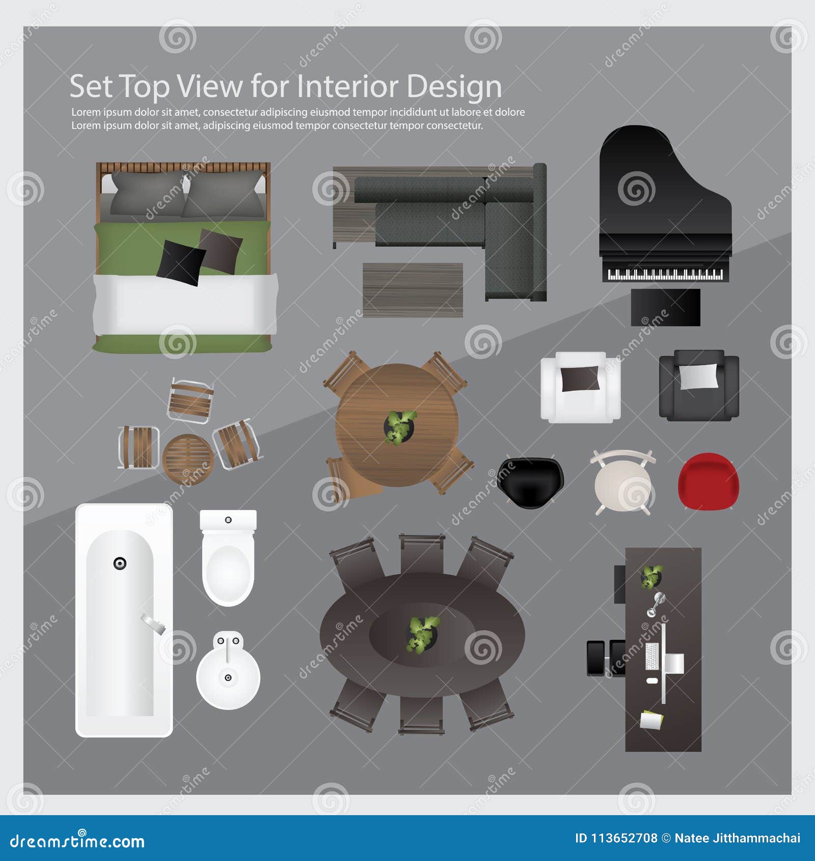 Set Top View for Interior Design Stock Vector - Illustration of home ...