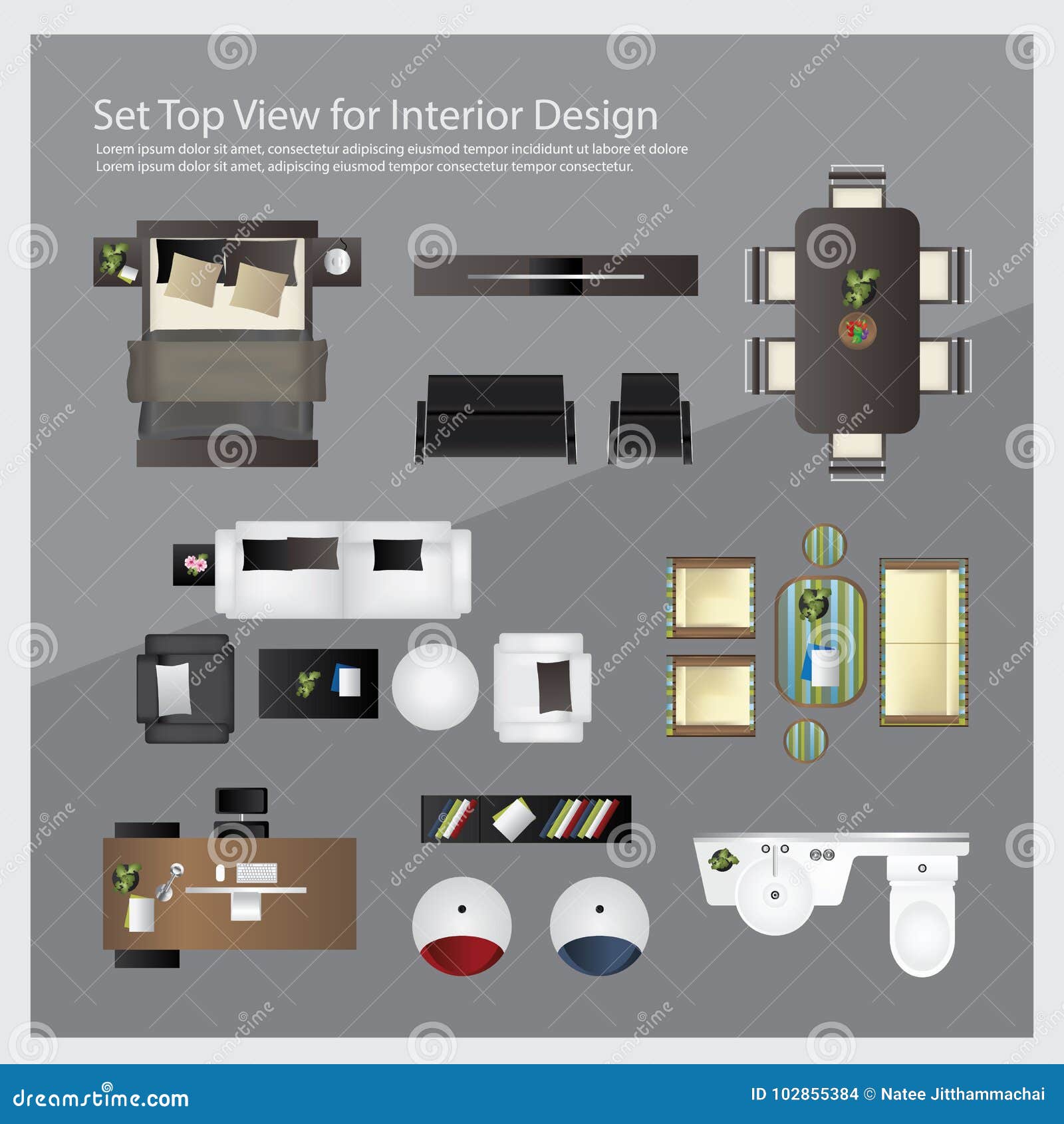 Set Top View for Interior Design Stock Vector - Illustration of ...