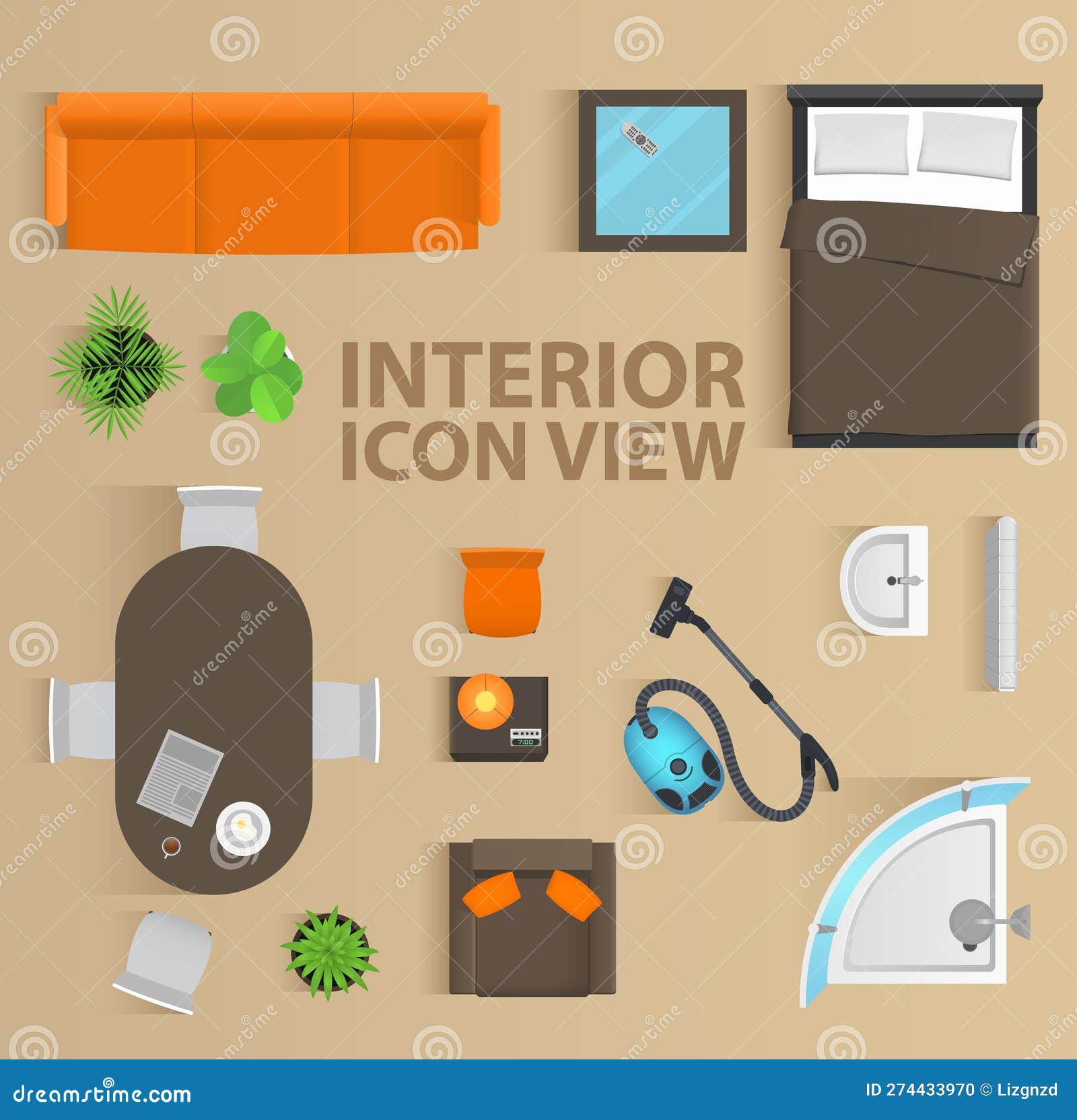 Set Top View for Interior Icon Design. Isolated Vector Illustration ...