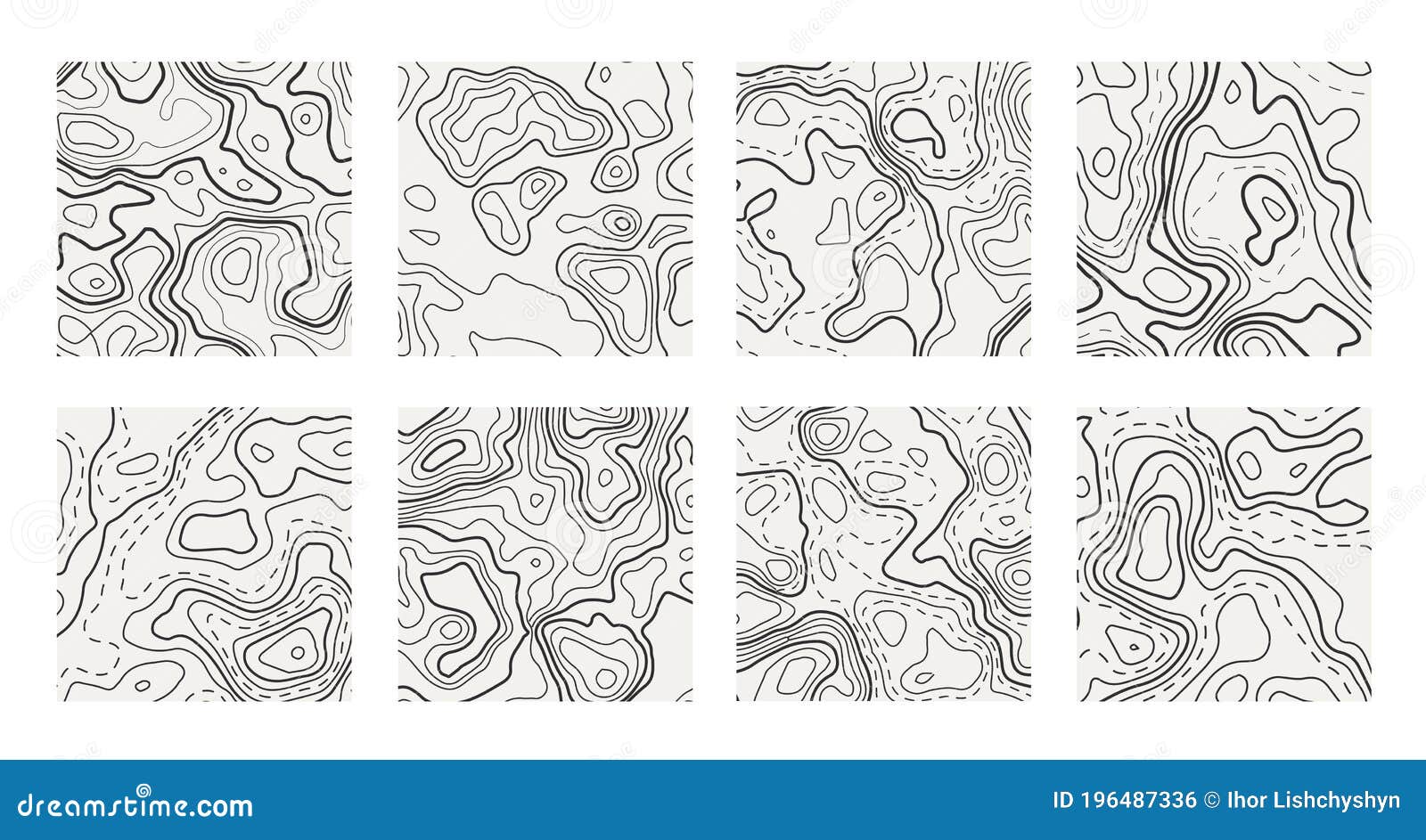 Set of Topographic Contour Map on White Background. Vector Grid Maps ...