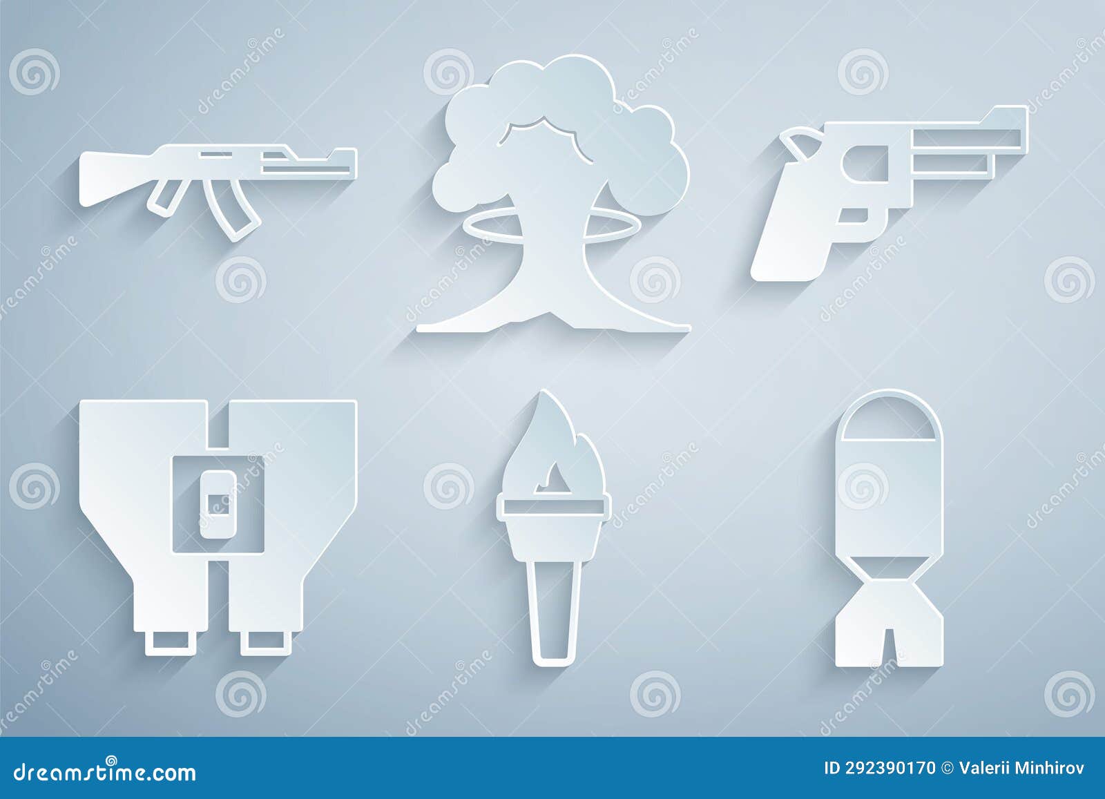 Set Torch Flame, Pistol Gun, Binoculars, Rocket Launcher, Nuclear ...