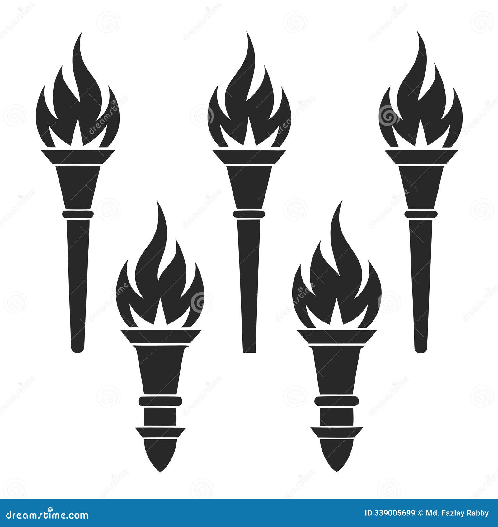 Set of Torch Vector Icons in Solid Black Silhouette Style for Logos and ...