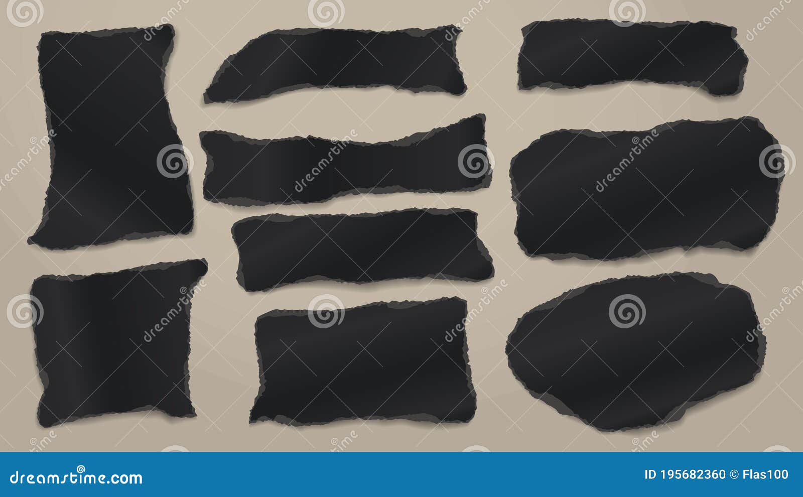 Set of Torn Black Note, Notebook Paper Pieces Stuck on Dark Background ...