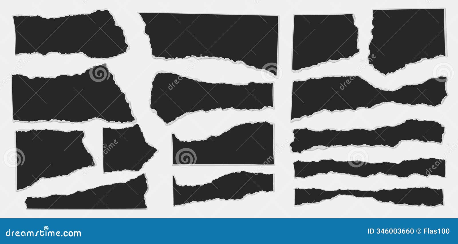 Set of Torn Black Note Paper Pieces with Soft Shadow are on White ...