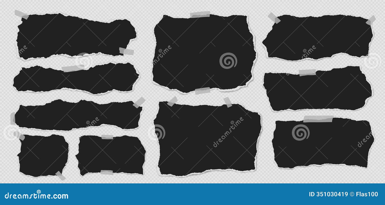 Set Of Torn Black Note Paper Pieces With Sticky Tape Are On Transparent ...