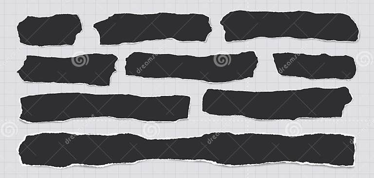 Set of Torn Black Note Paper Pieces, Strips are on Grey Background for ...